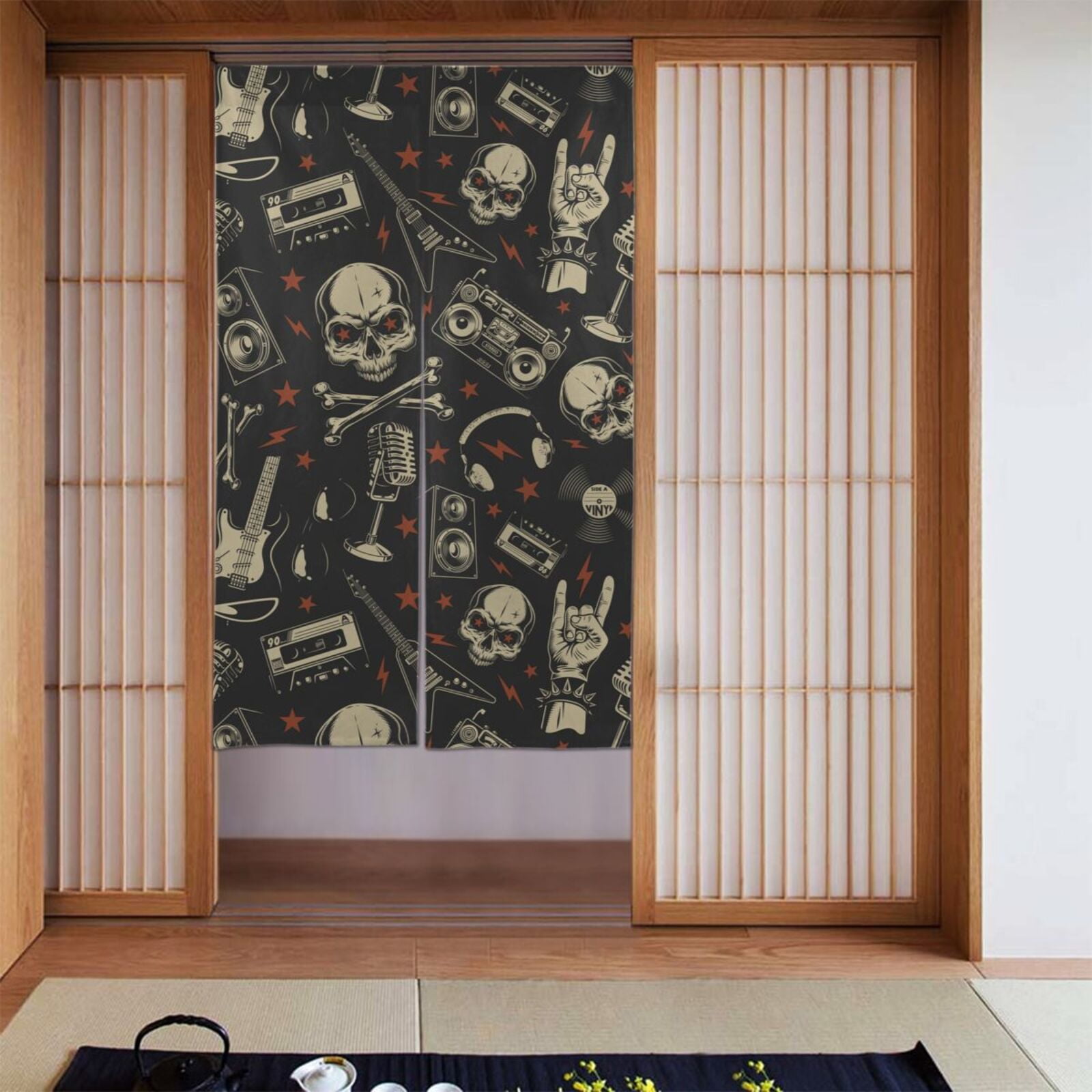 DouZhe Doorway Drape Split Curtains, Skull Rock and Roll Music Room ...