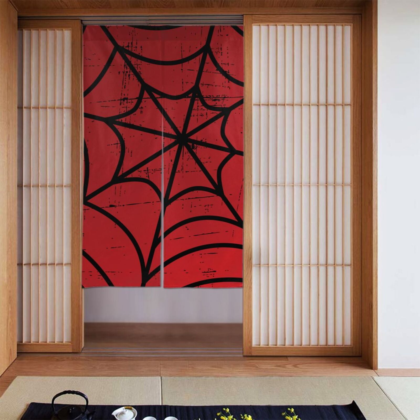 DouZhe Doorway Drape Split Curtains, Spider Web Black Line Pattern Room ...
