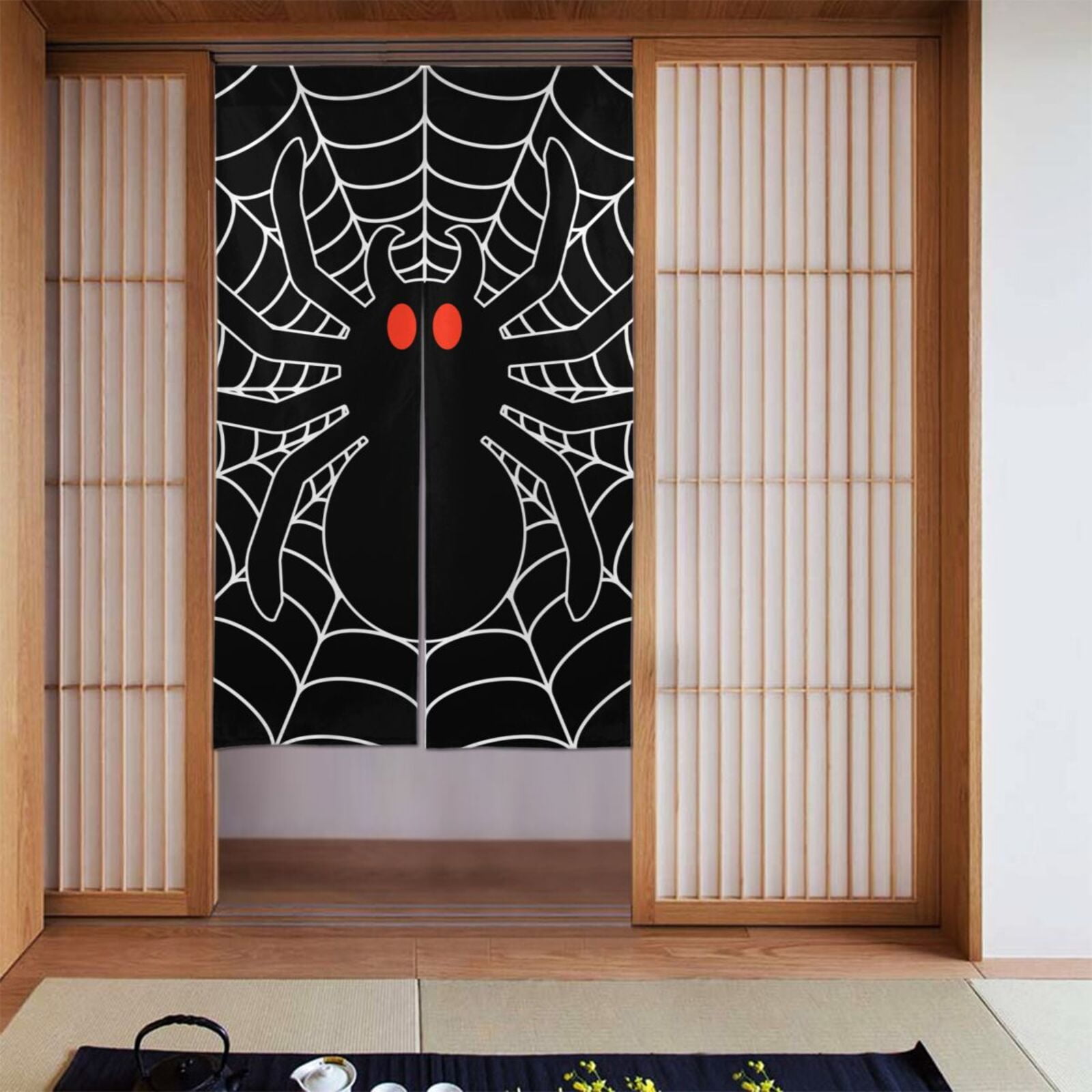 DouZhe Doorway Drape Split Curtains, Spooky Spider Webs Halloween ...