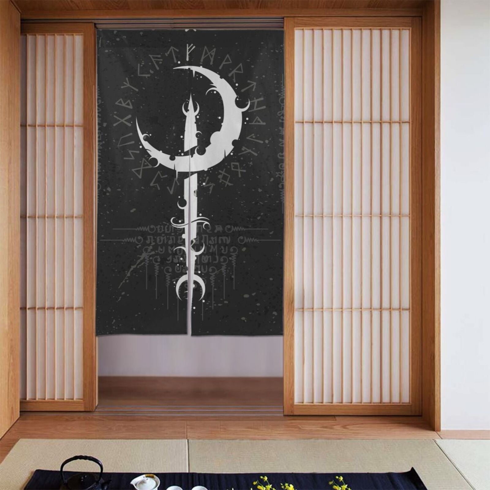 DouZhe Doorway Drape Split Curtains, Viking Occult Moon Symbols Pattern ...
