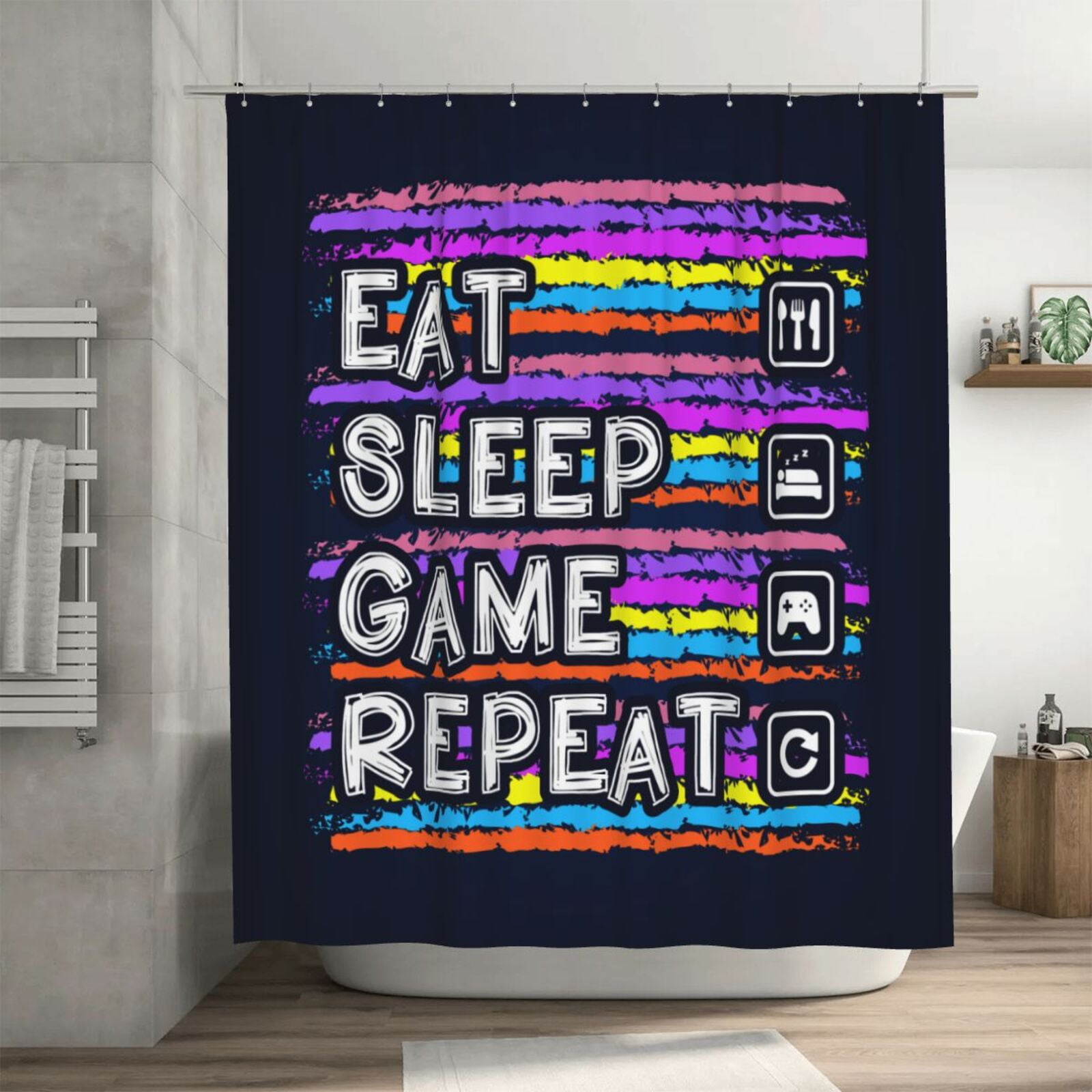DouZhe Eat Sleep Game Repeat Gaming Design Pattern Shower Curtain ...