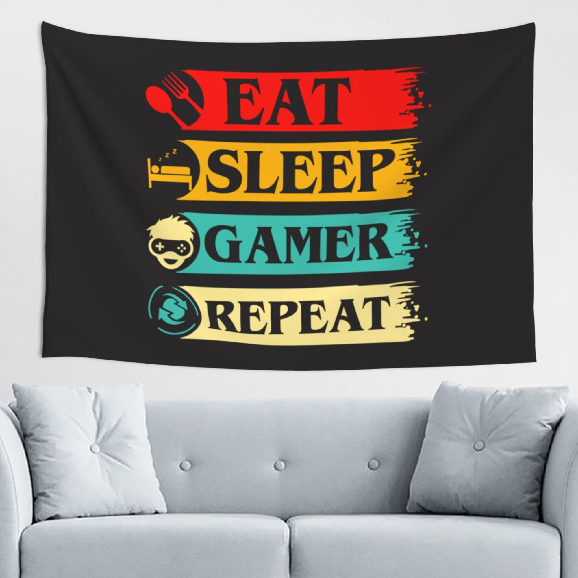 DouZhe Eat Sleep Gamer Repeat Gaming Tapestry Wall Hanging Tapestries ...