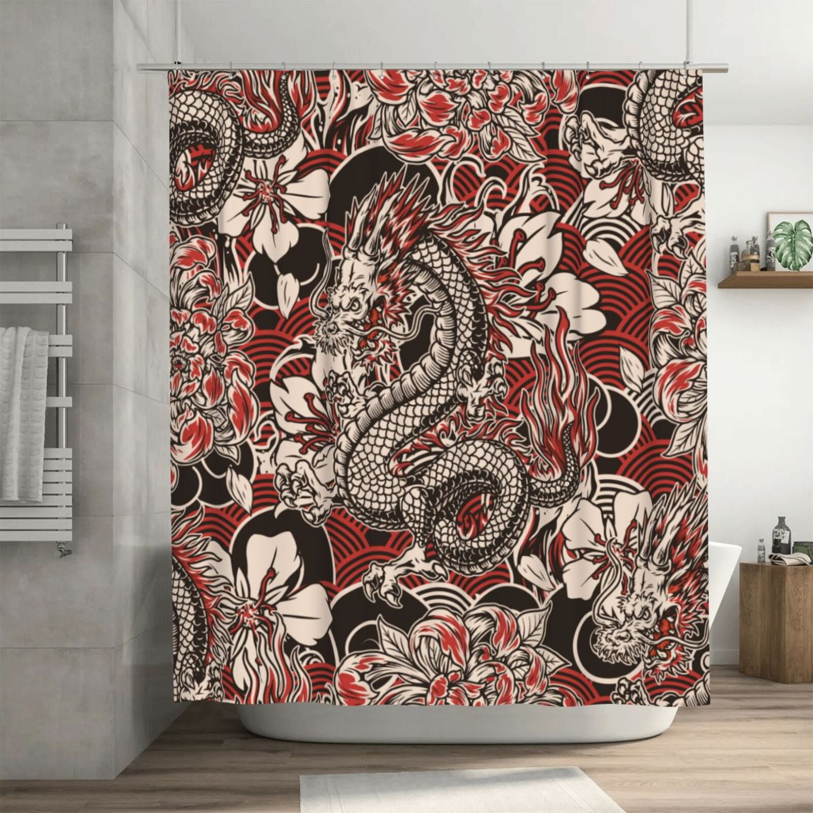 DouZhe Fantasy Dragon Flowers Waves Pattern Shower Curtain, Waterproof ...