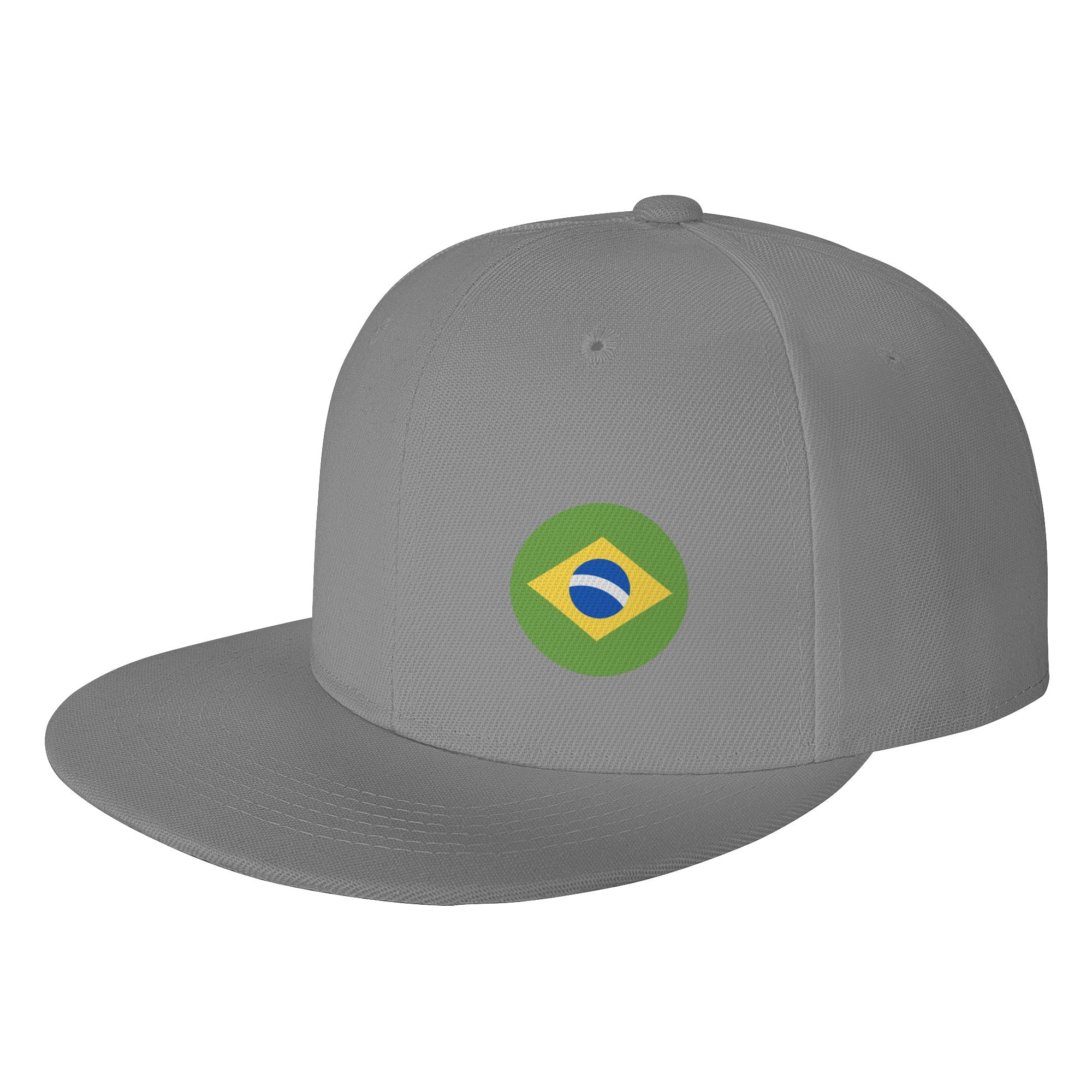 DouZhe Flat Brim Cap Snapback Hat, Brazil Flag Prints Adjustable Gray ...