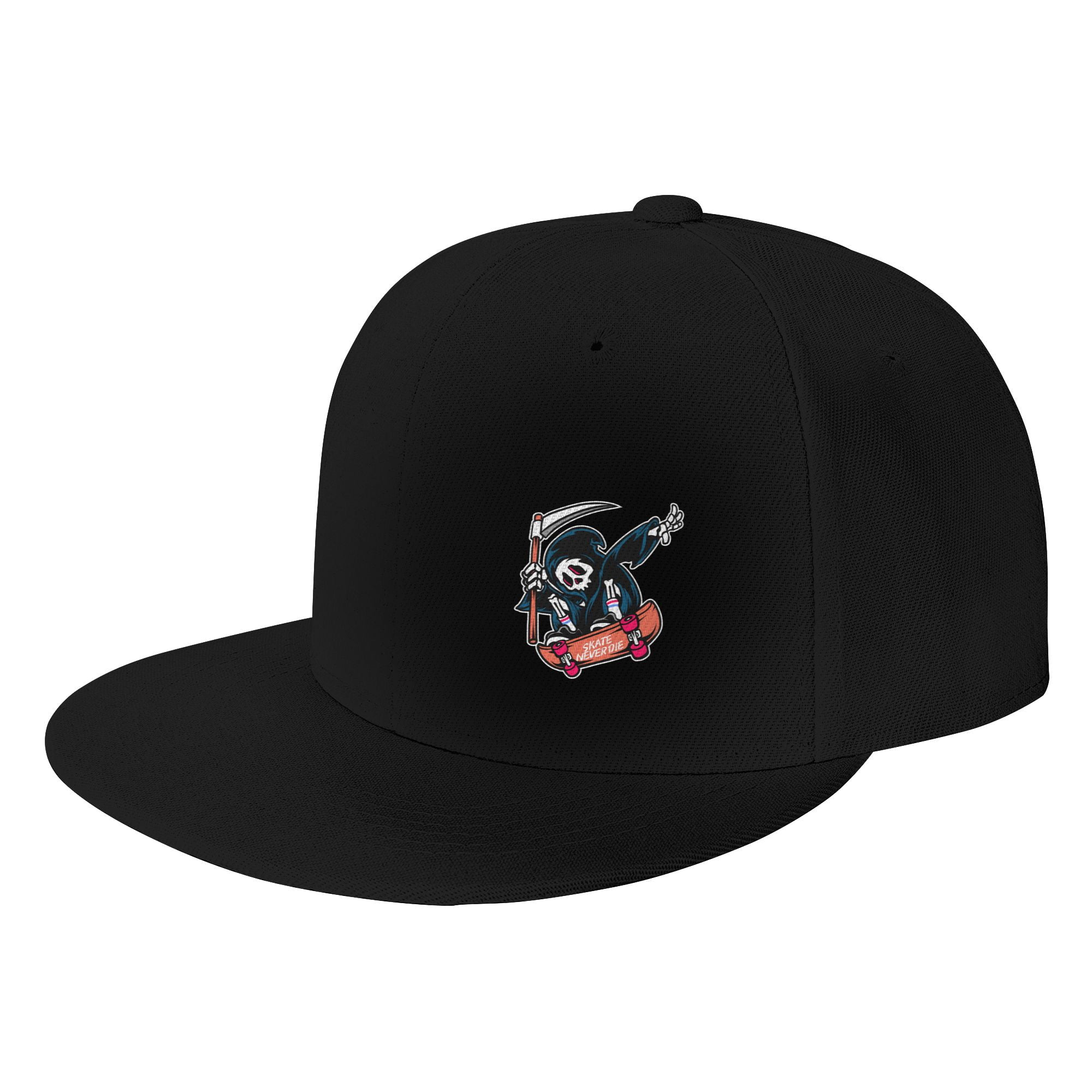 DouZhe Flat Brim Cap Snapback Hat, Cartoon Grim Reaper Skates Prints ...
