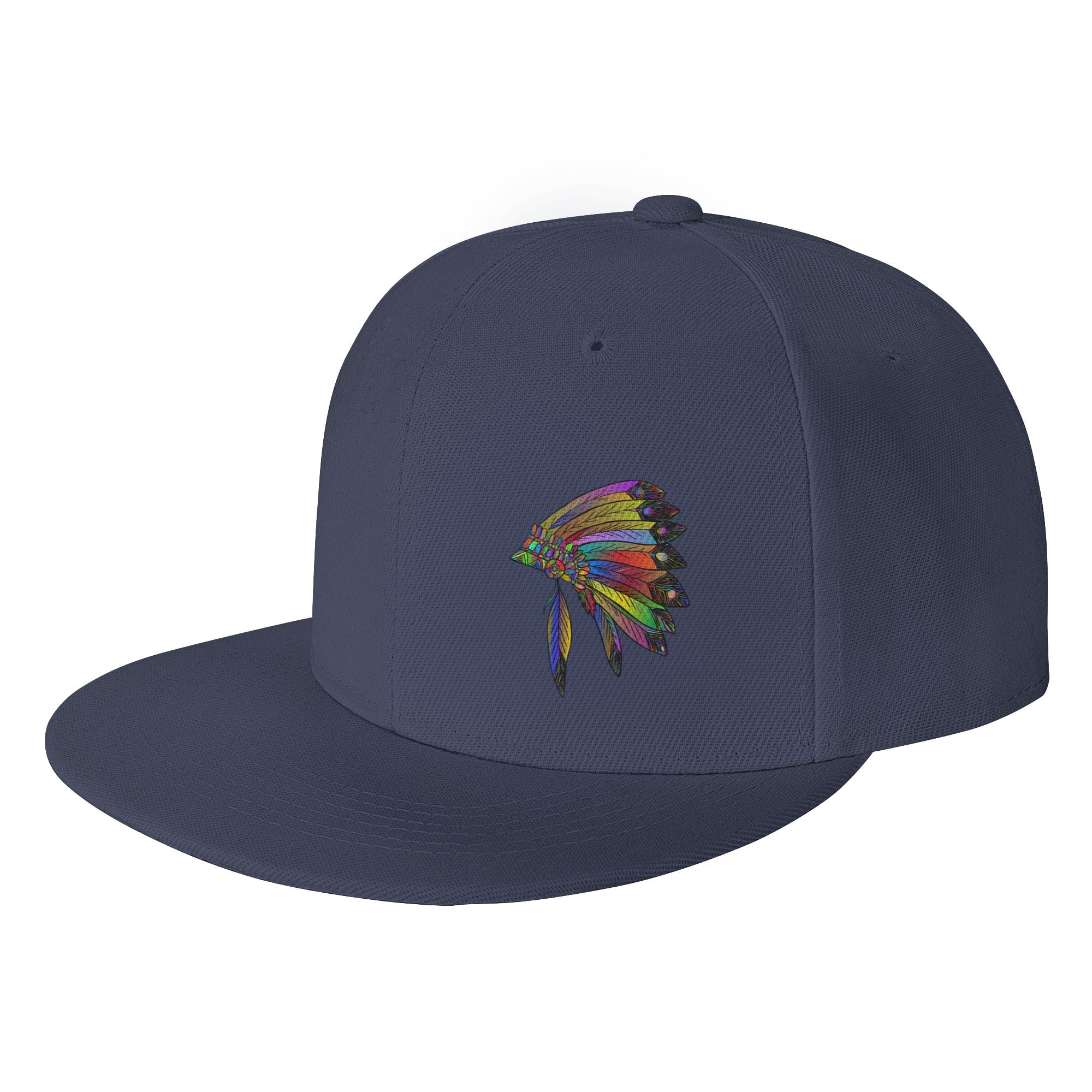 DouZhe Flat Brim Cap Snapback Hat, Colorful Feathers Native American ...