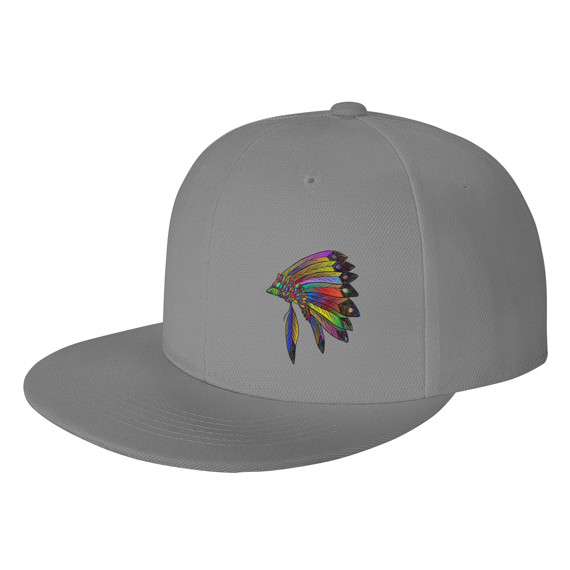 DouZhe Flat Brim Cap Snapback Hat, Colorful Feathers Native American ...