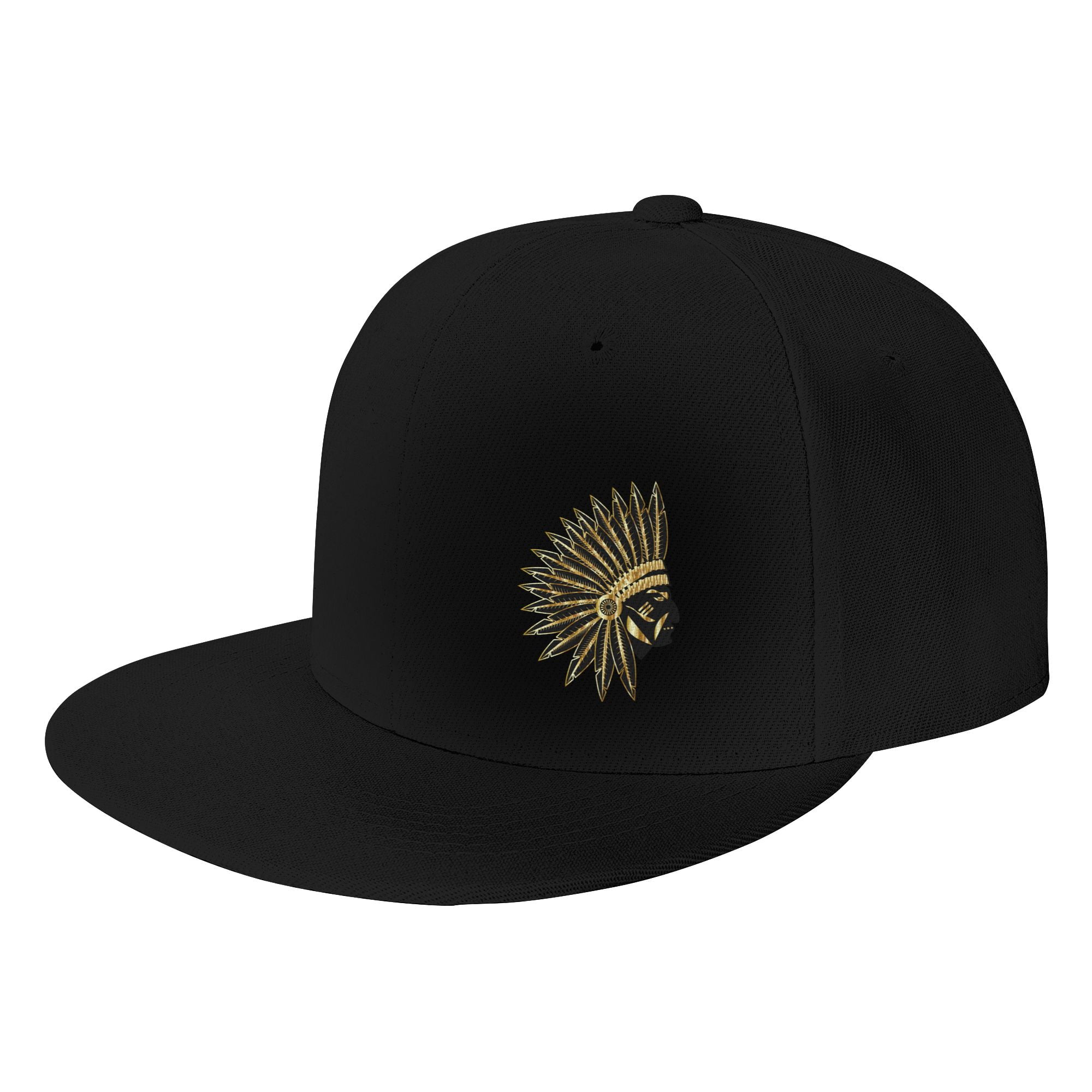 DouZhe Flat Brim Cap Snapback Hat, Gold Native American Feathers Prints ...
