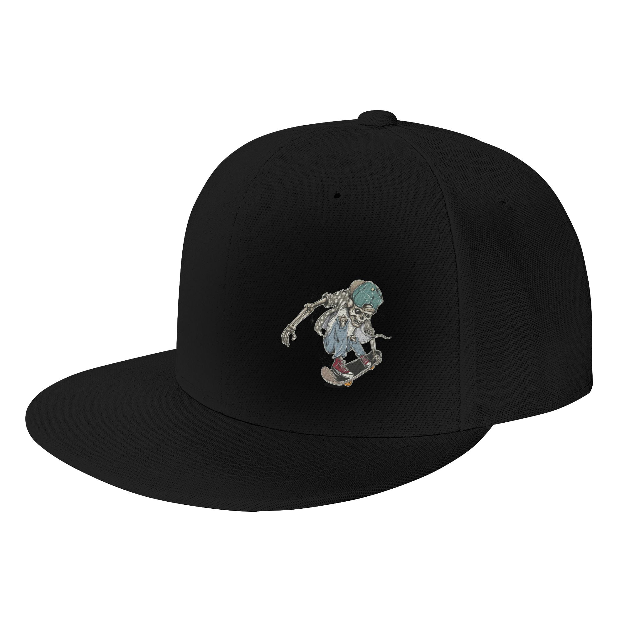 DouZhe Flat Brim Cap Snapback Hat, Gothic Skateboard Skeleton Prints ...