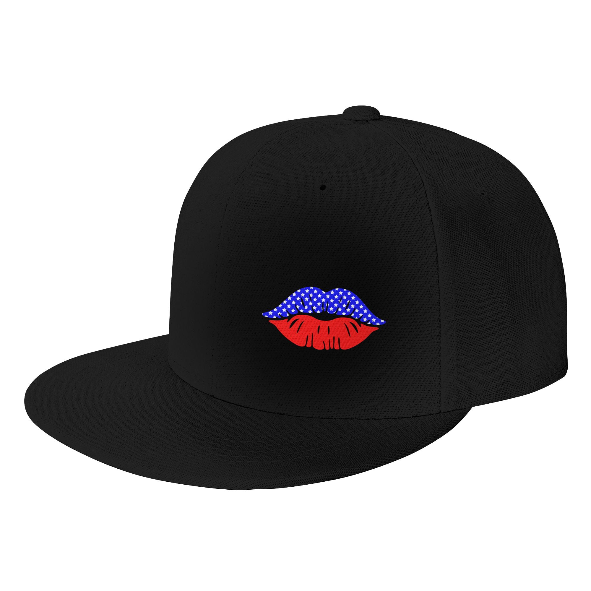 DouZhe Flat Brim Cap Snapback Hat, Patriotic Star Lips Prints ...