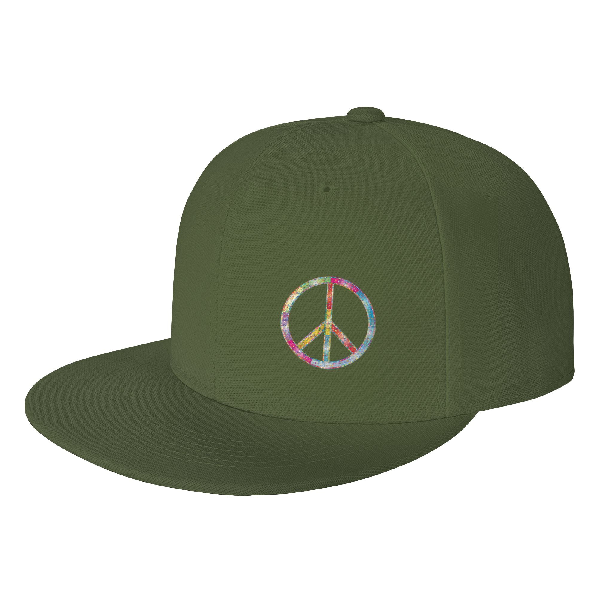 DouZhe Flat Brim Cap Snapback Hat, Rainbow Flourish Peace Sign Prints ...
