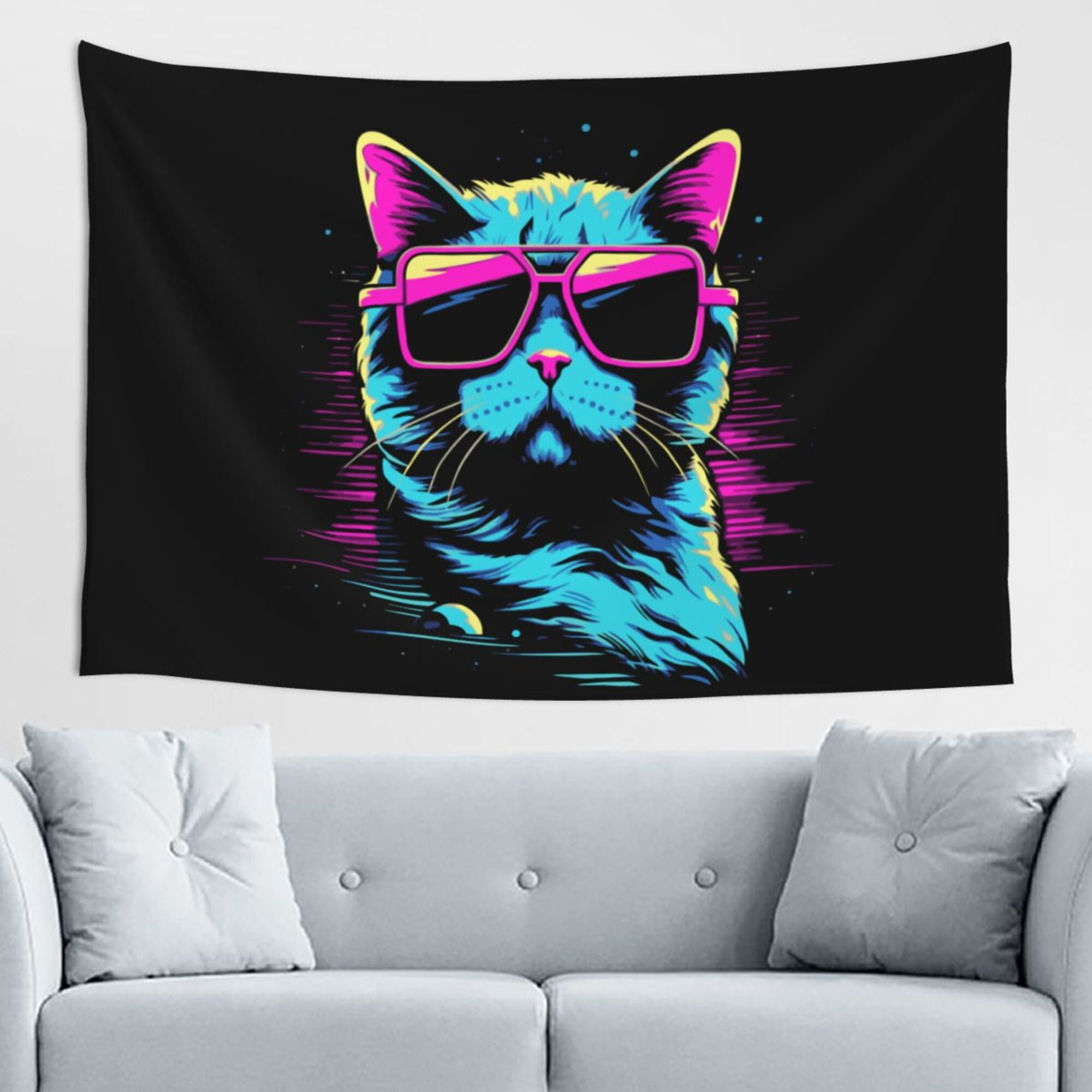 DouZhe Funny Cartoon Cat Cute Tapestry Wall Hanging Tapestries Dorm ...