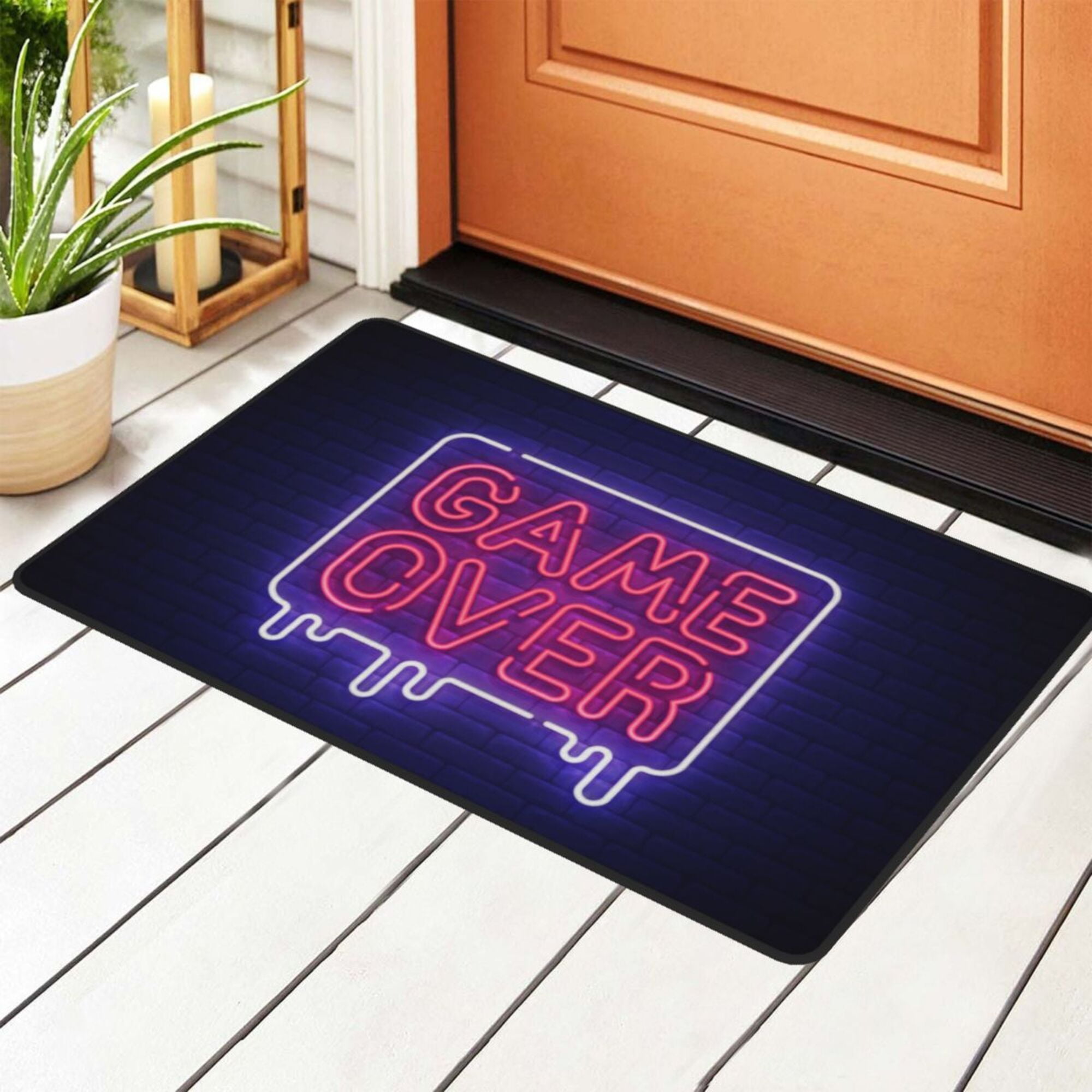 DouZhe Game Over Neon Sign Rugs Doormat, Non-Slip Machine Washable ...