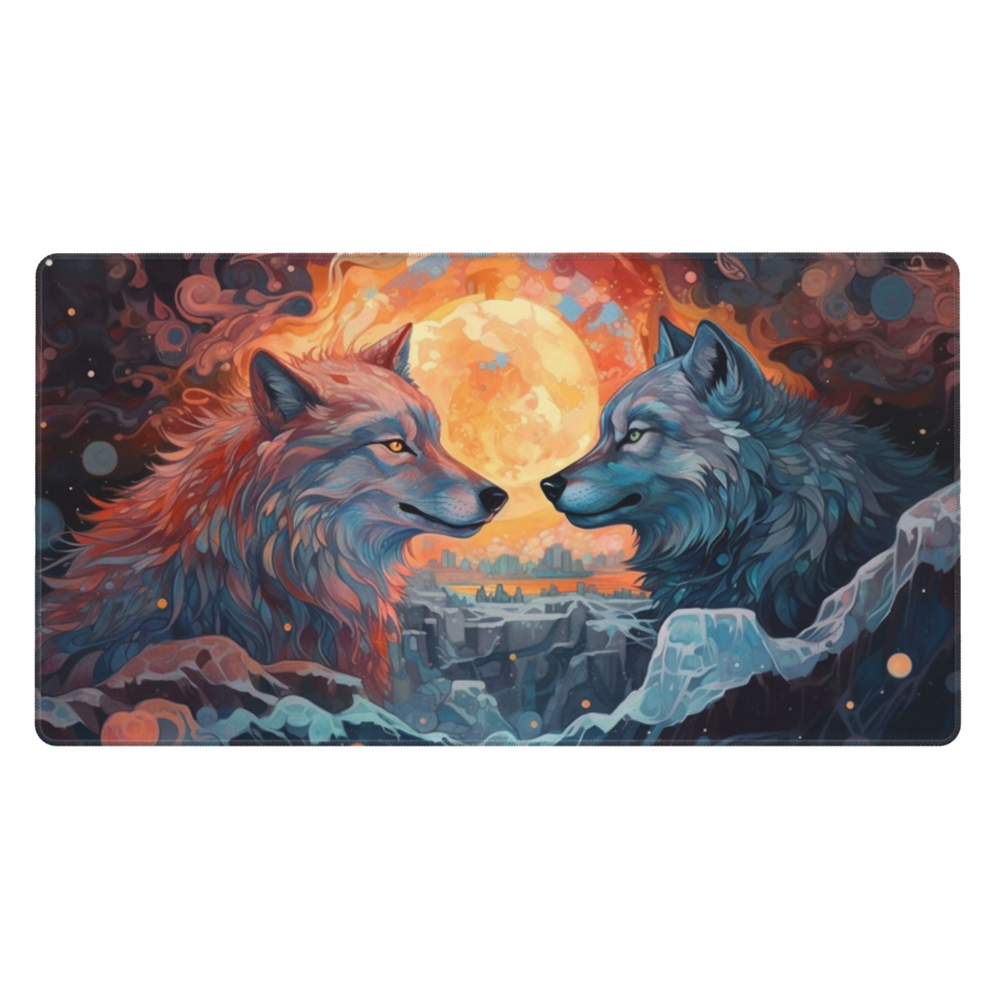 DouZhe Large Mouse Pad, Cartoon Watercolor Wolf Non-Slip Waterproof Rubber Keyboard Office Desk ...