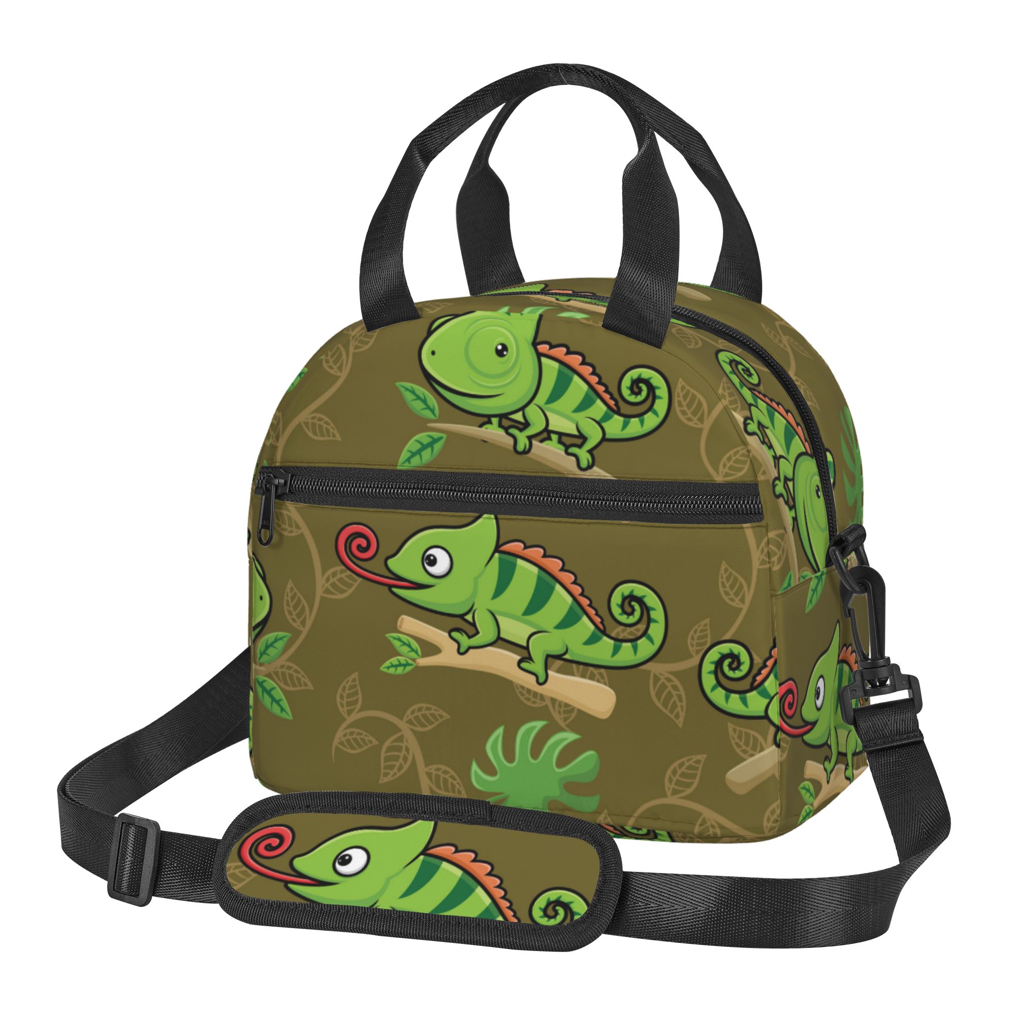 DouZhe Lunch Bags for Women and Men, Green Cartoon Cute Chameleons ...