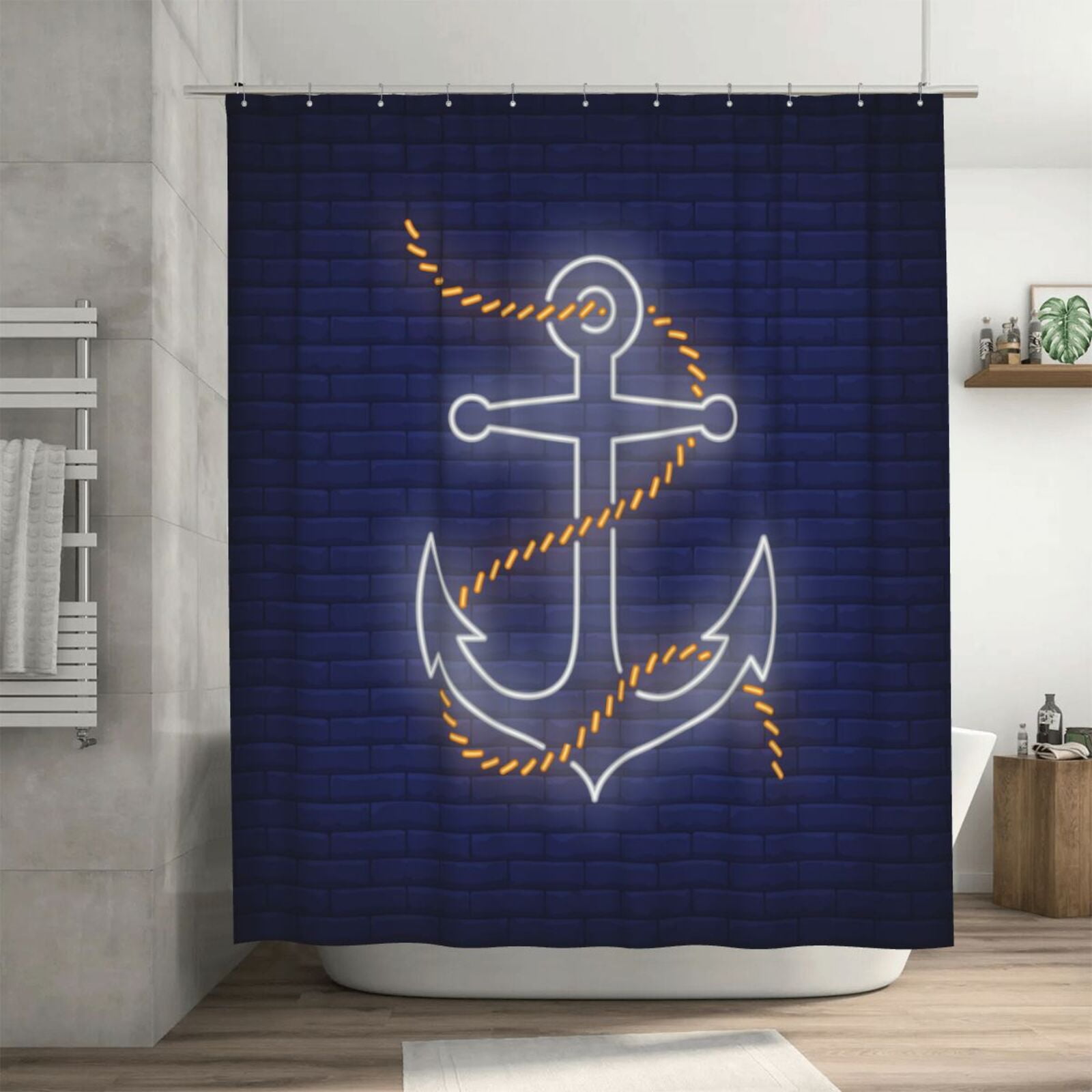 DouZhe Nautical Rope Anchor Neon Pattern Shower Curtain, Waterproof ...