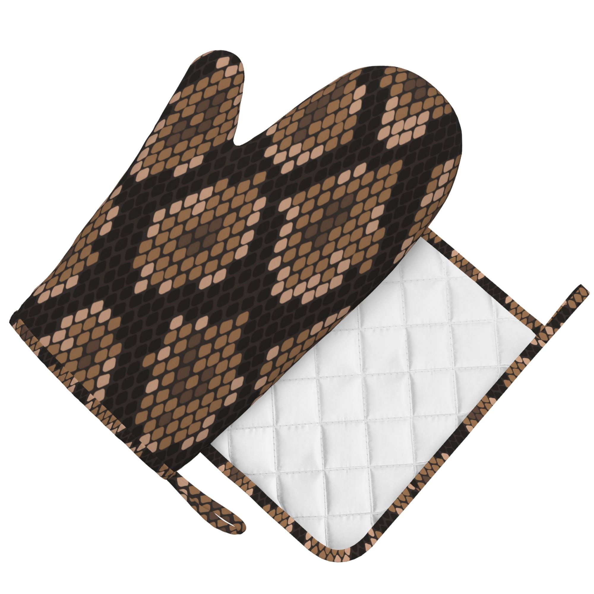 DouZhe Oven Mitts and Pot Holders Sets, Golden Snake Skin Animal Prints ...