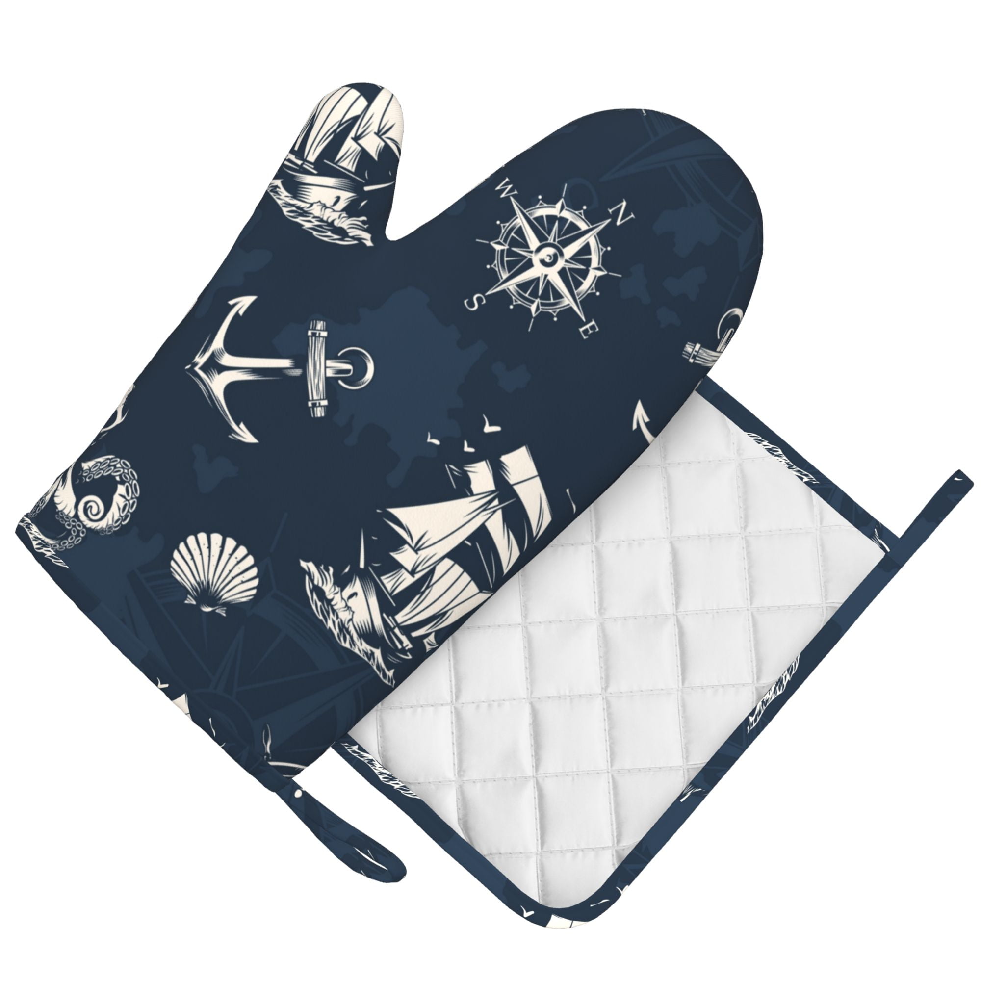 DouZhe Oven Mitts and Pot Holders Sets, Vintage Nautical Compass Anchor ...