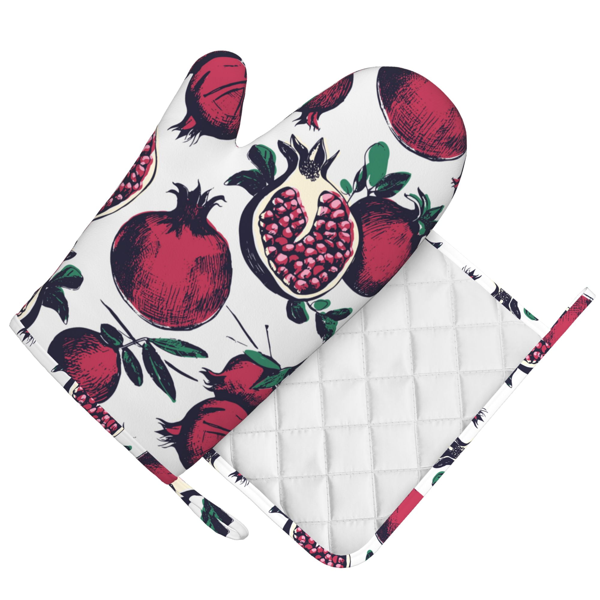 DouZhe Oven Mitts and Pot Holders Sets, Vintage Pomegranate Leaves ...