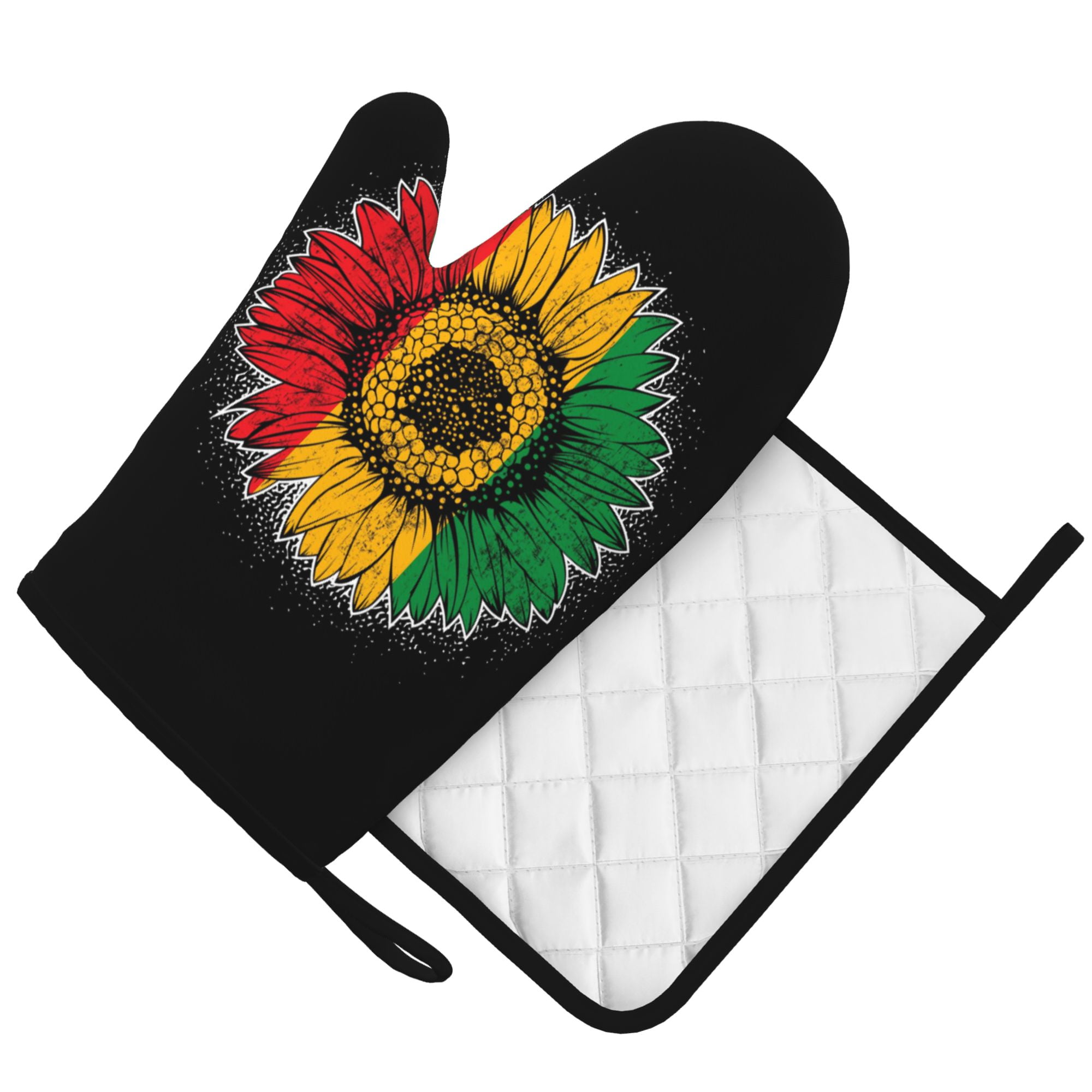 DouZhe Oven Mitts and Pot Holders Sets, Vintage Rainbow Sunflower ...