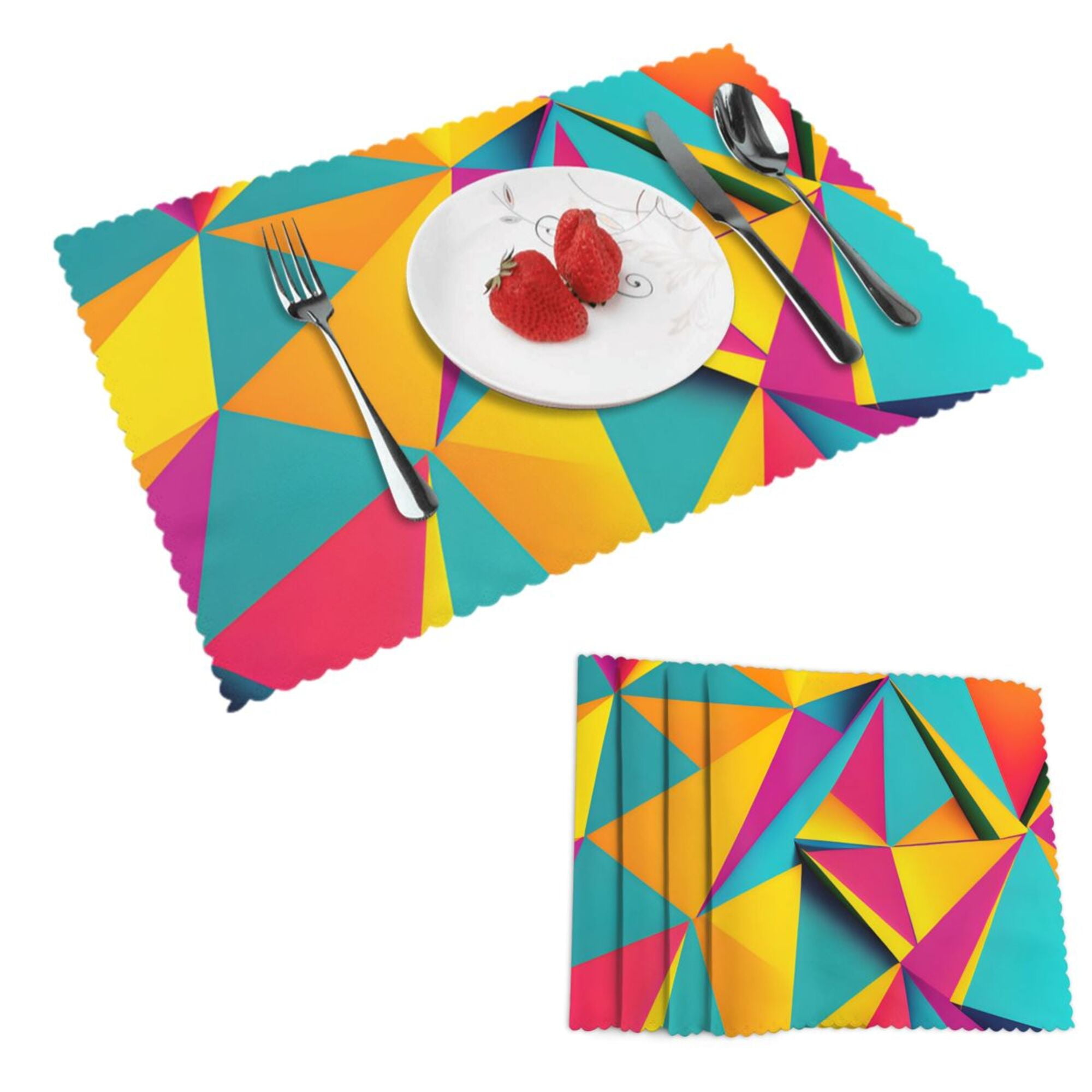 DouZhe Polyester Placemats Set of 4, Abstract Geometric Modern Shapes ...