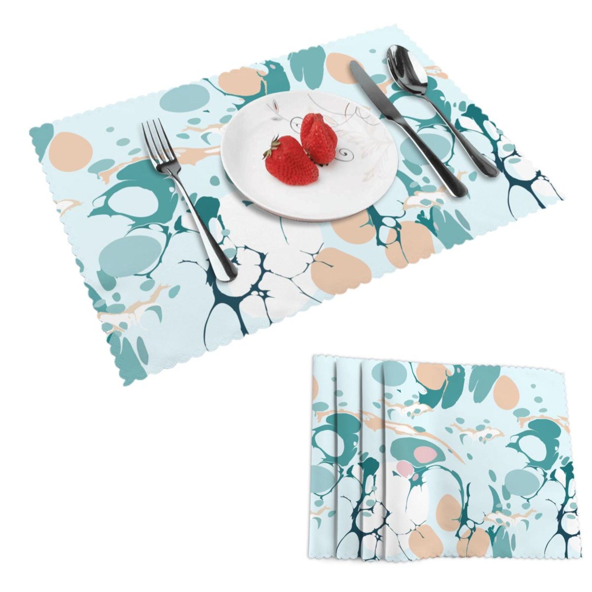 DouZhe Polyester Placemats Set of 4, Abstract Liquid Texture Blue ...