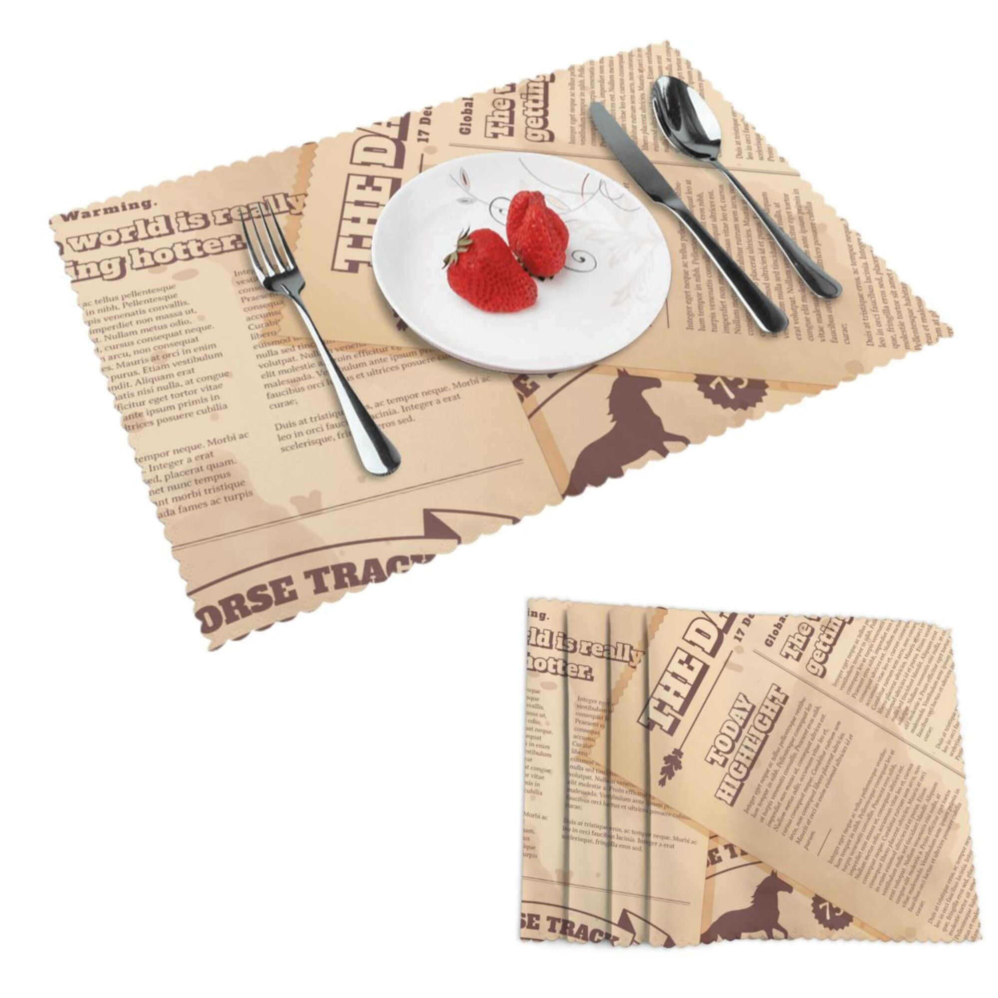 DouZhe Polyester Placemats Set of 4, Abstract Old Newspaper Pattern ...
