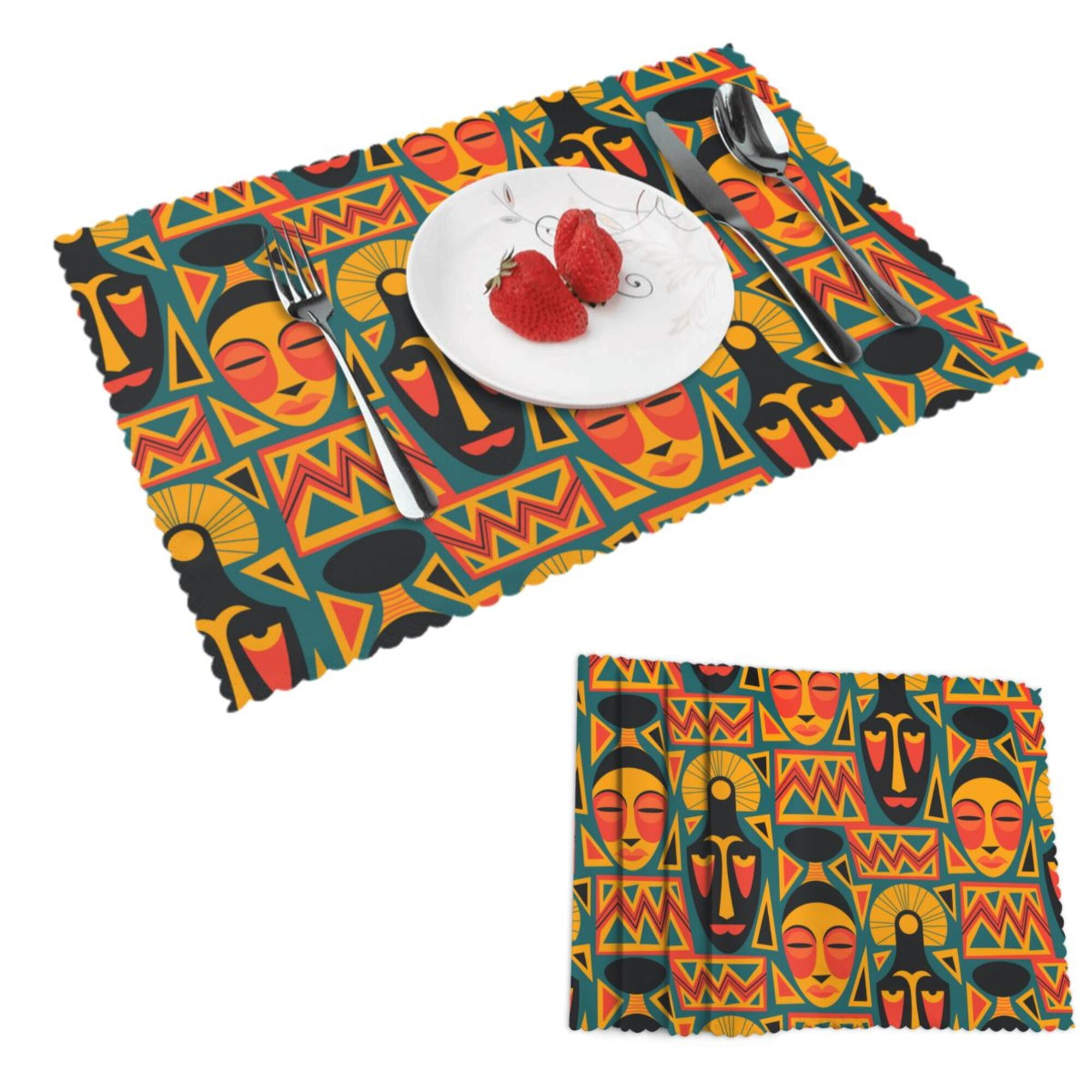 DouZhe Polyester Placemats Set of 4, African Culture Element Tribal ...