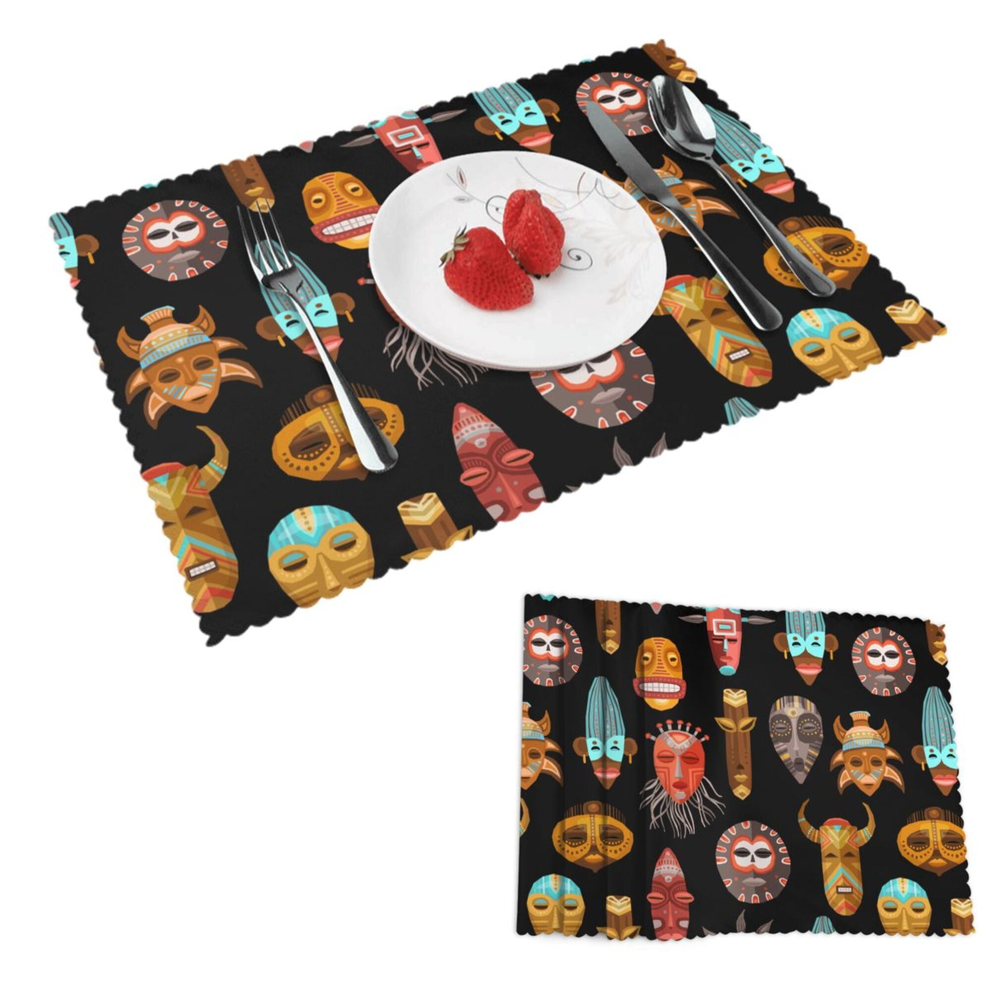 DouZhe Polyester Placemats Set of 4, African Ethnic Tribal Masks ...