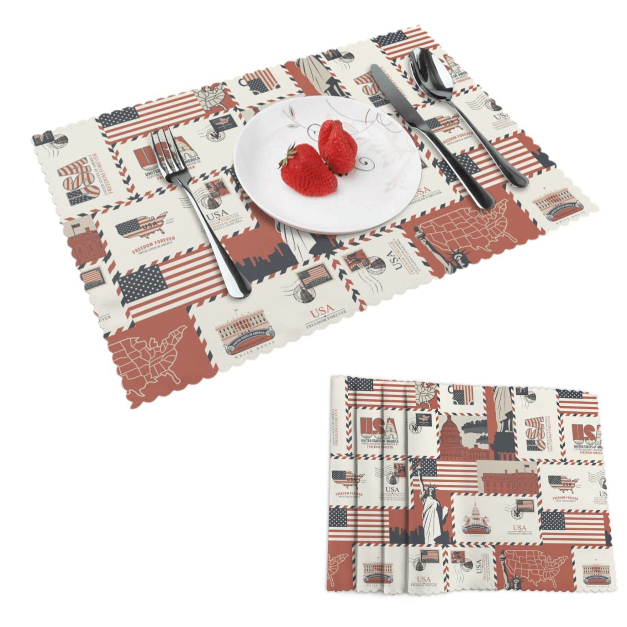 DouZhe Polyester Placemats Set of 4, American Elements Postcards ...