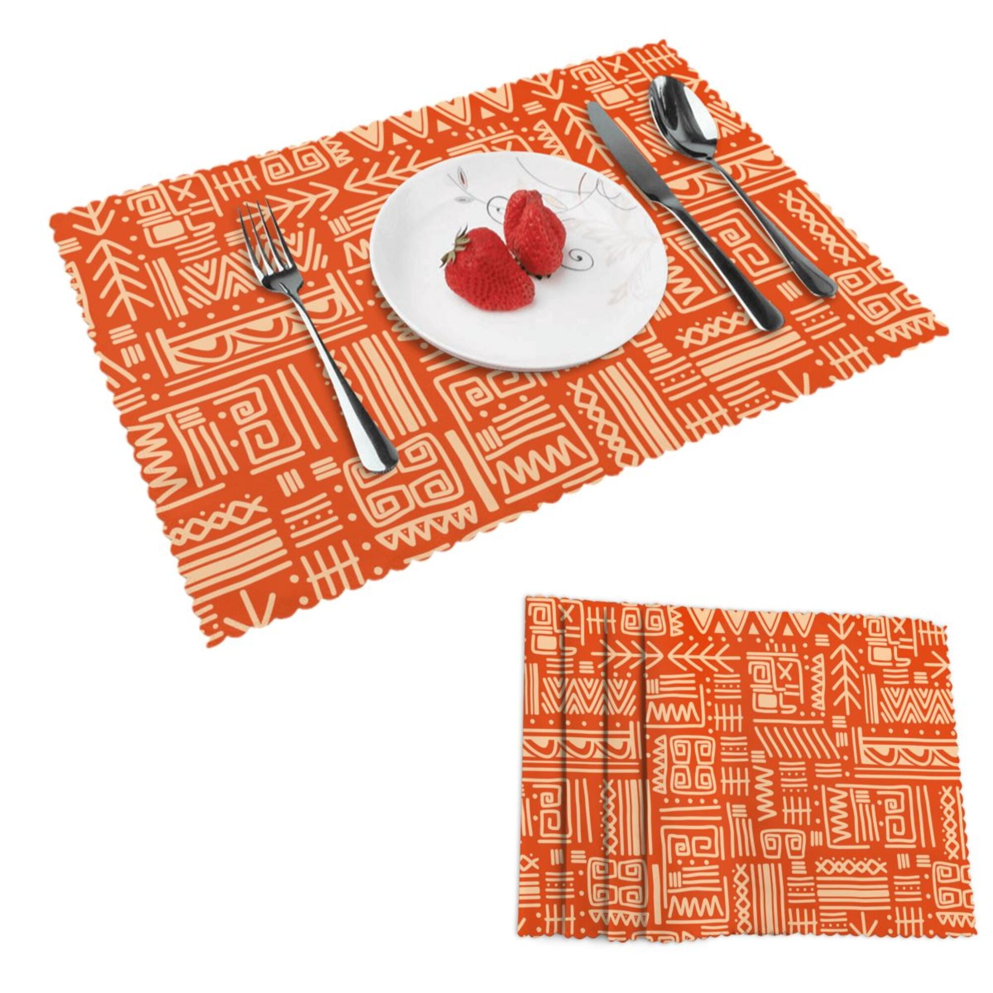 DouZhe Polyester Placemats Set of 4, Aztec Mexican Style Orange Stripes ...