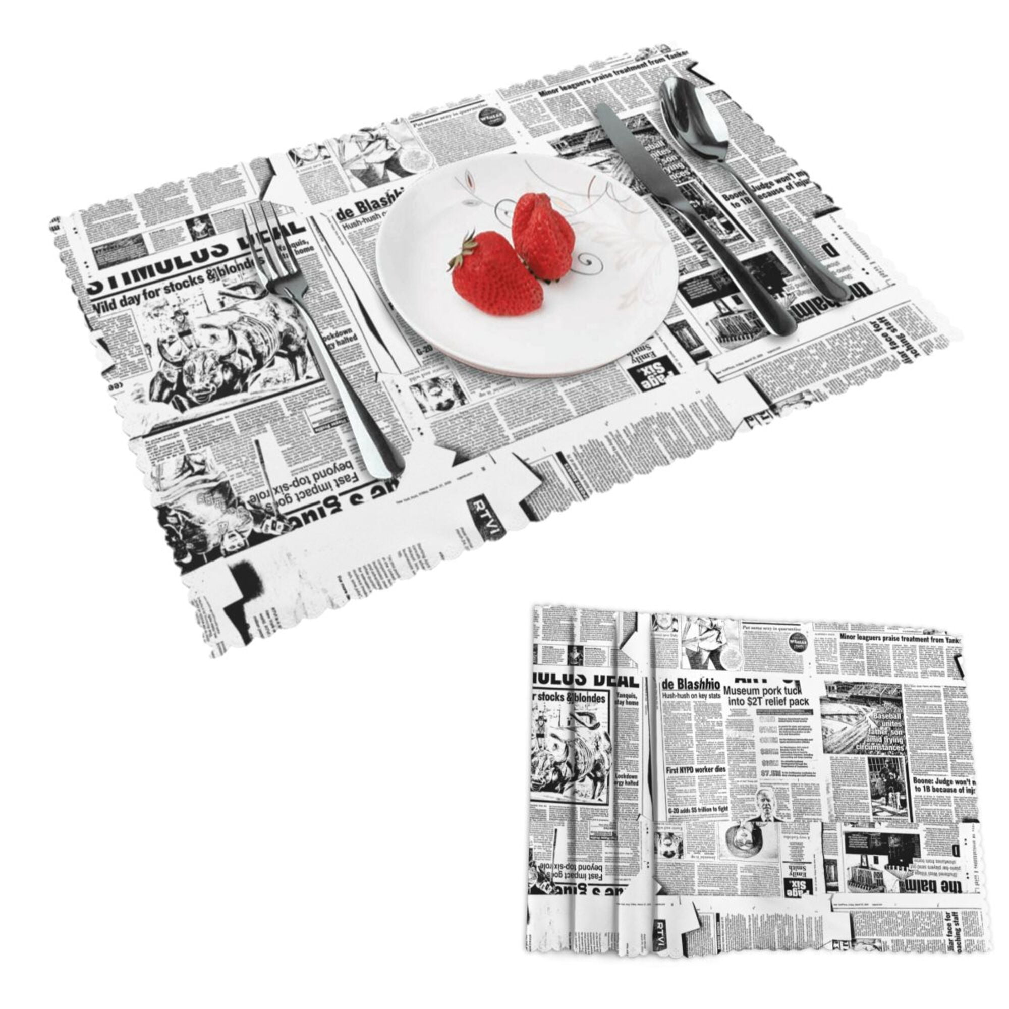 DouZhe Polyester Placemats Set of 4, Black White Newspaper Collage ...