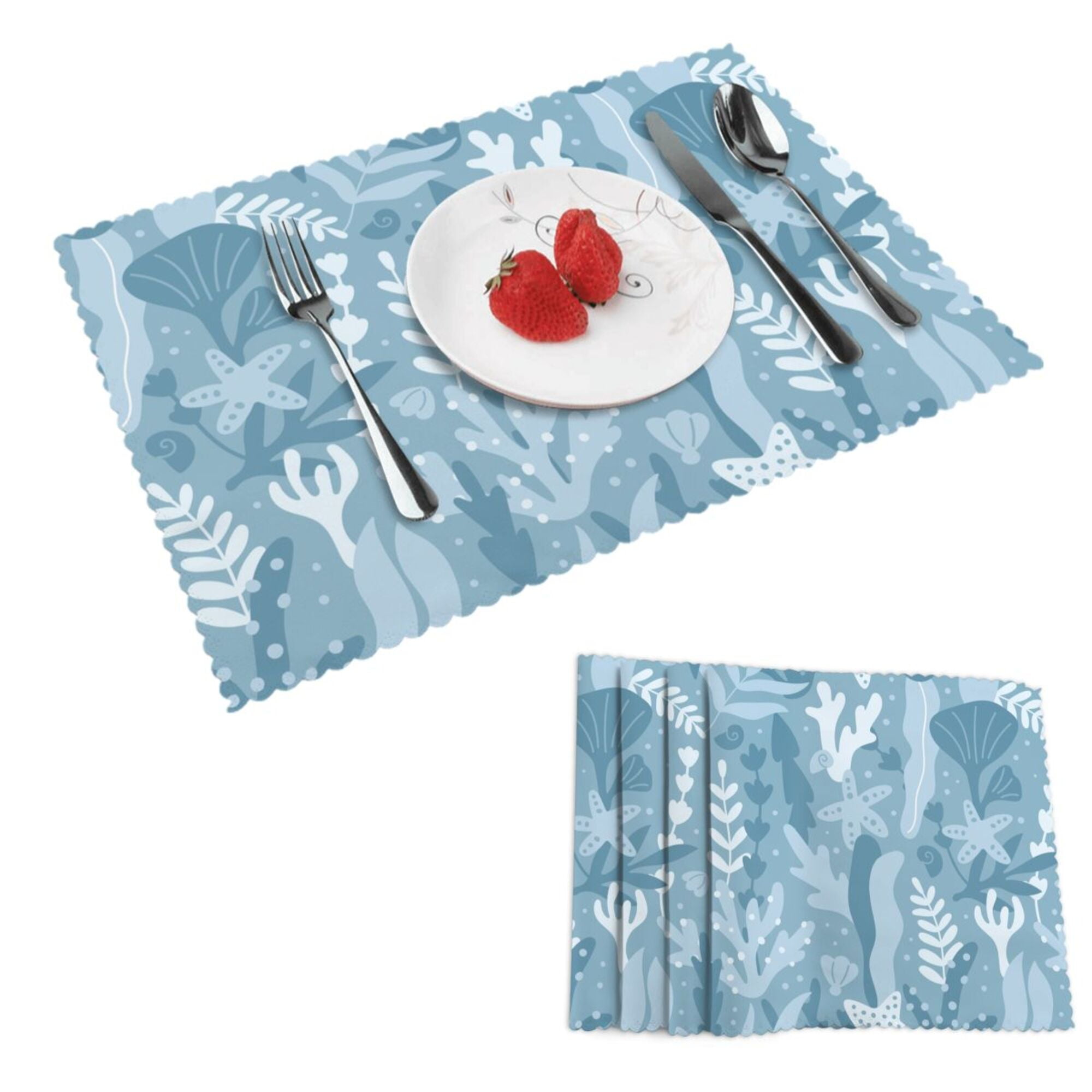 DouZhe Polyester Placemats Set of 4, Blue Cartoon Ocean Aquarium ...