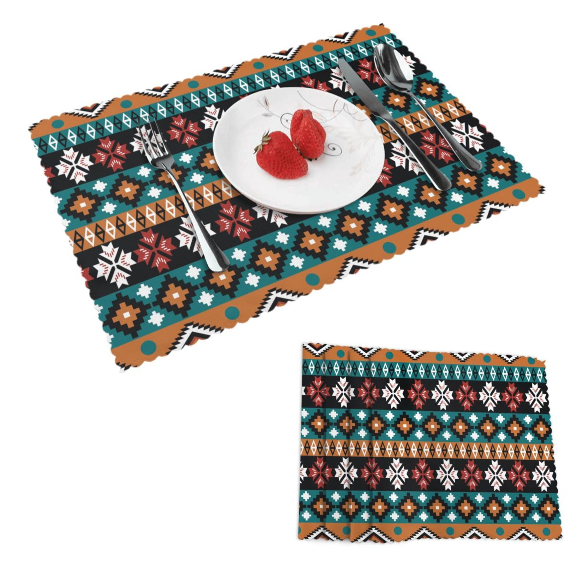 DouZhe Polyester Placemats Set of 4, Bohemian Ethnic Tribal Style ...