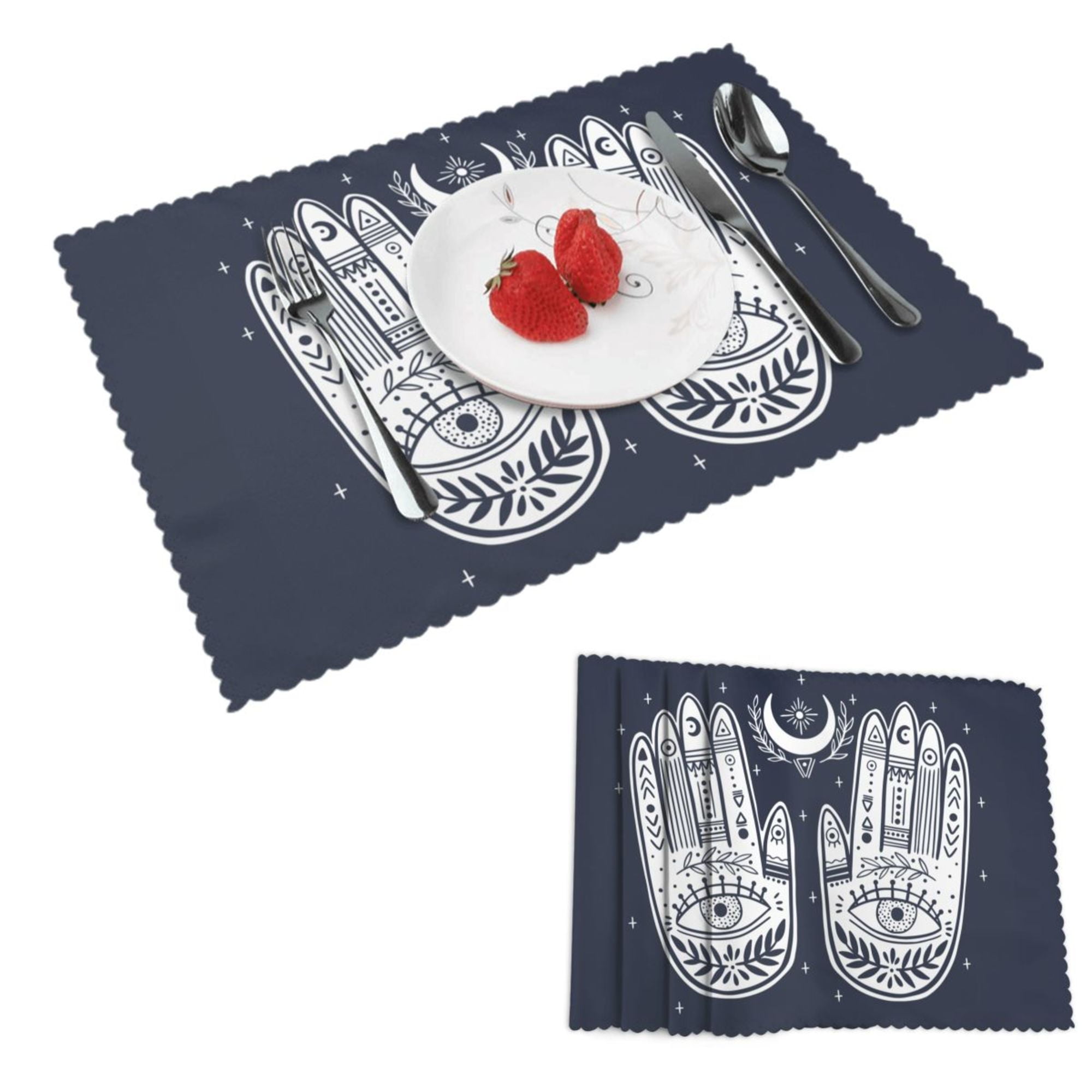 DouZhe Polyester Placemats Set of 4, Bohemian Evil Eye Hamsa Hand Moon ...