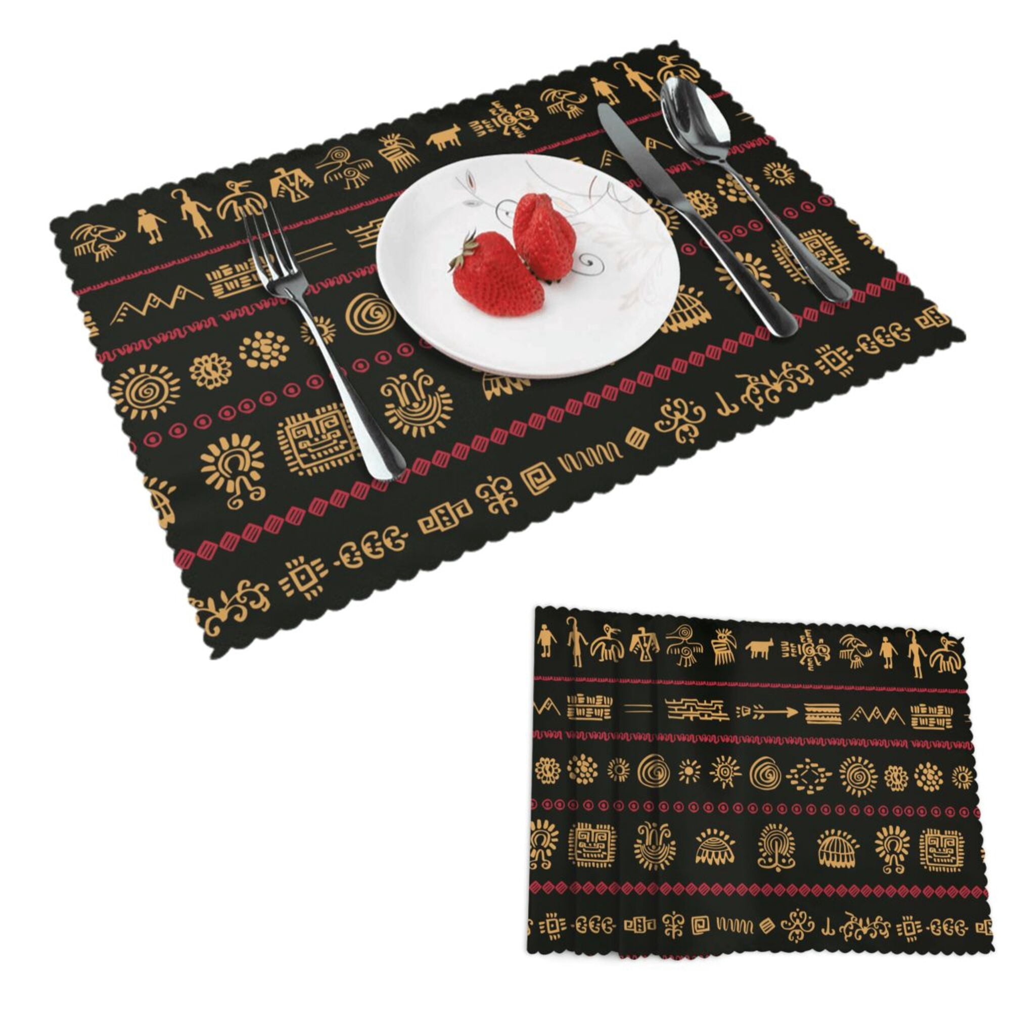 DouZhe Polyester Placemats Set of 4, Boho Ethnic Tribal Elements ...