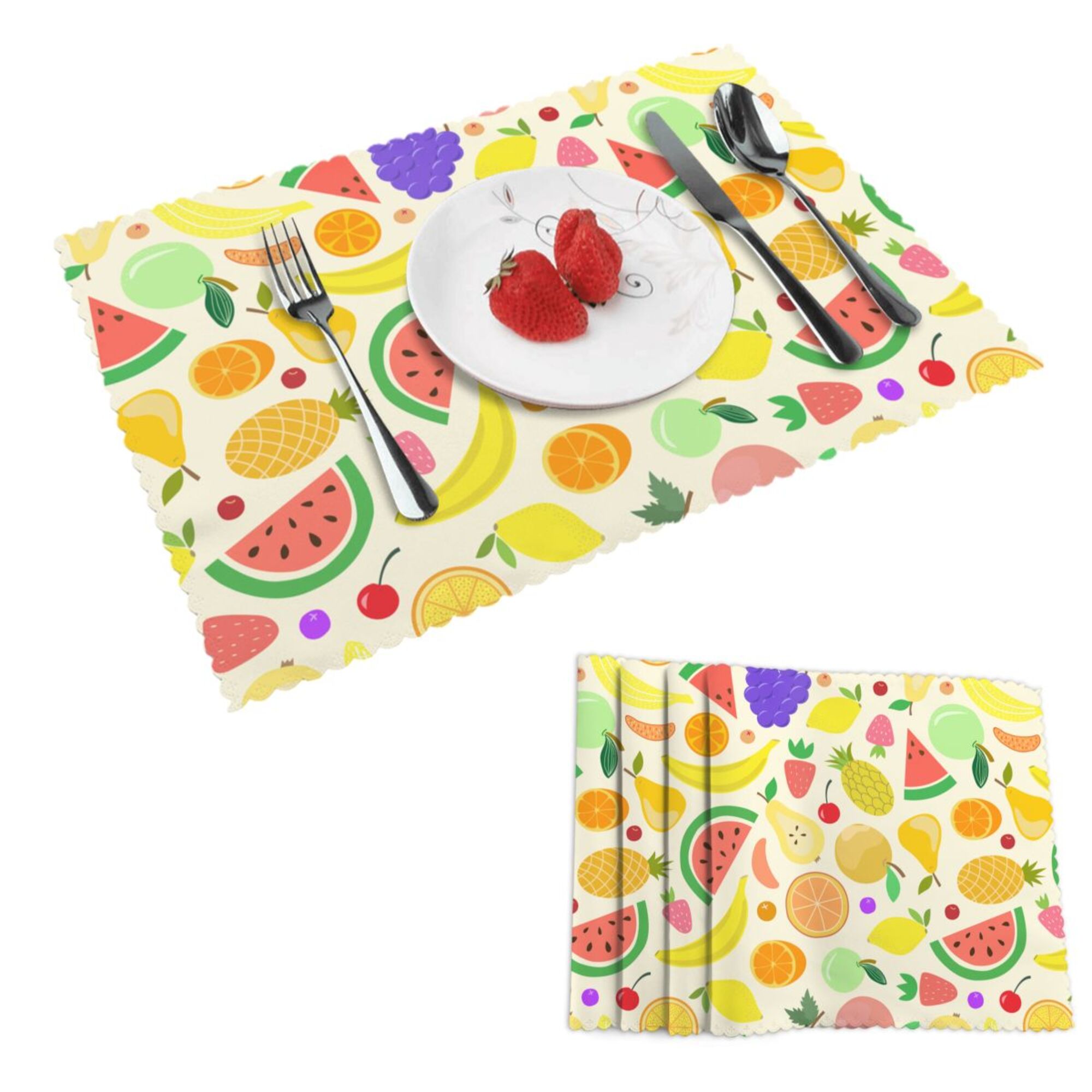 DouZhe Polyester Placemats Set of 4, Carton Flat Tropical Fruits ...