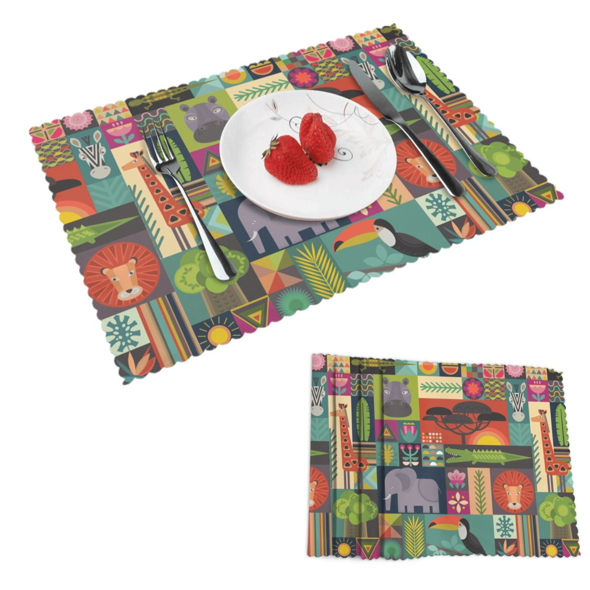 DouZhe Polyester Placemats Set of 4, Cartoon African Animals Jungle ...
