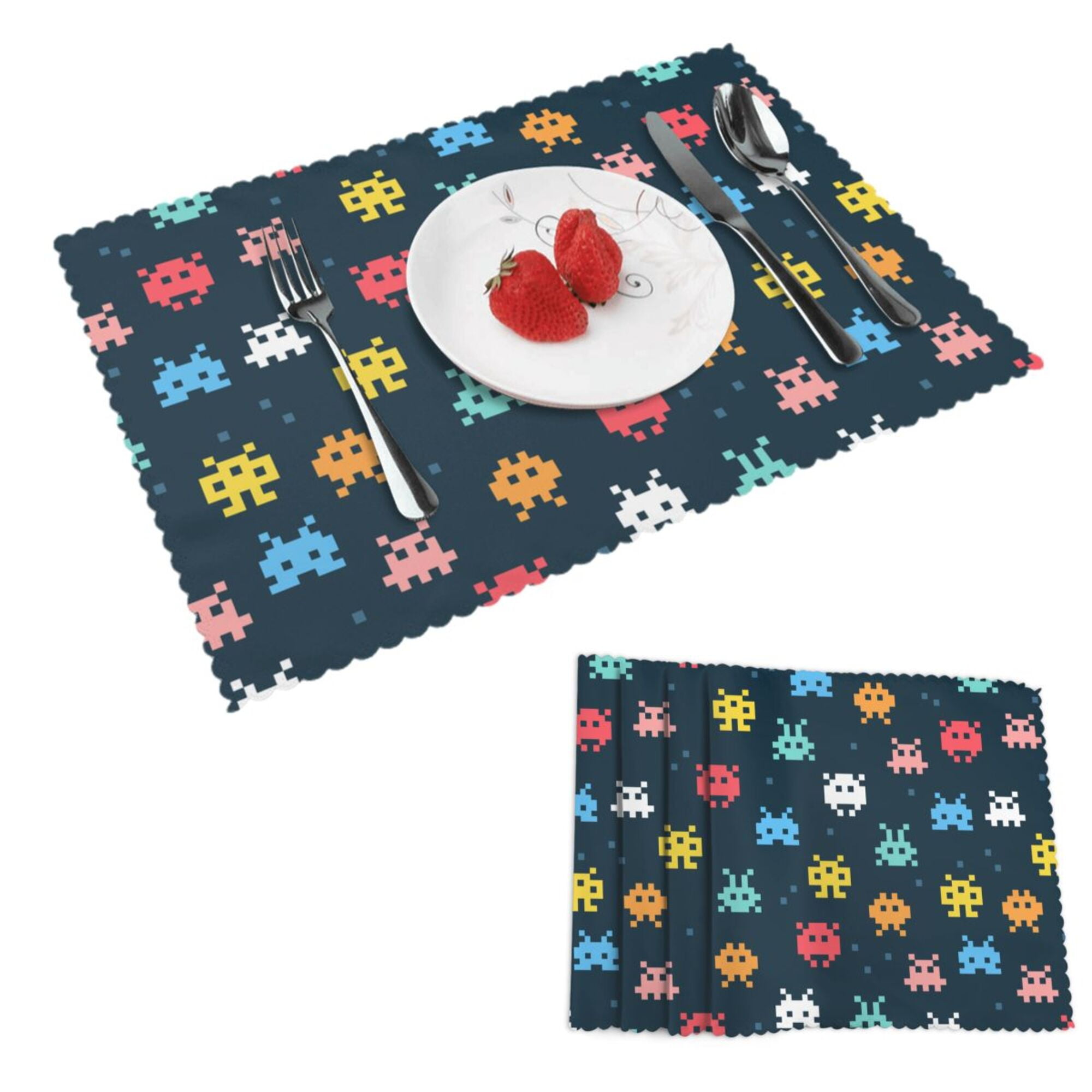 DouZhe Polyester Placemats Set of 4, Cartoon Aliens Game Monsters ...