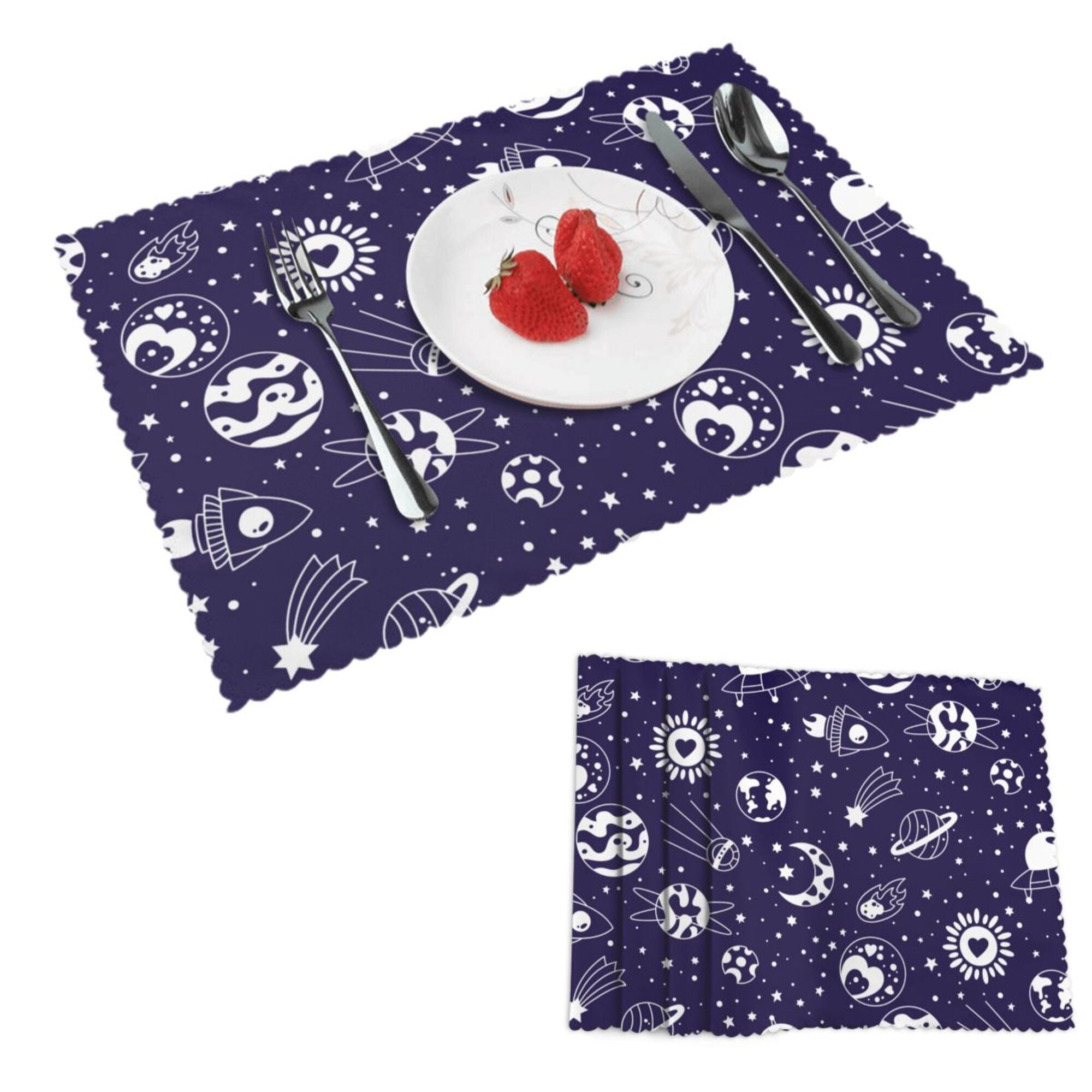 DouZhe Polyester Placemats Set of 4, Cartoon Blue Space Rocket Pattern ...