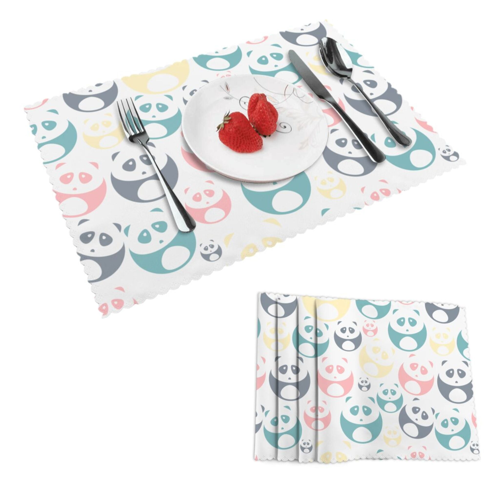 DouZhe Polyester Placemats Set of 4, Cartoon Cute Pandas Animals ...