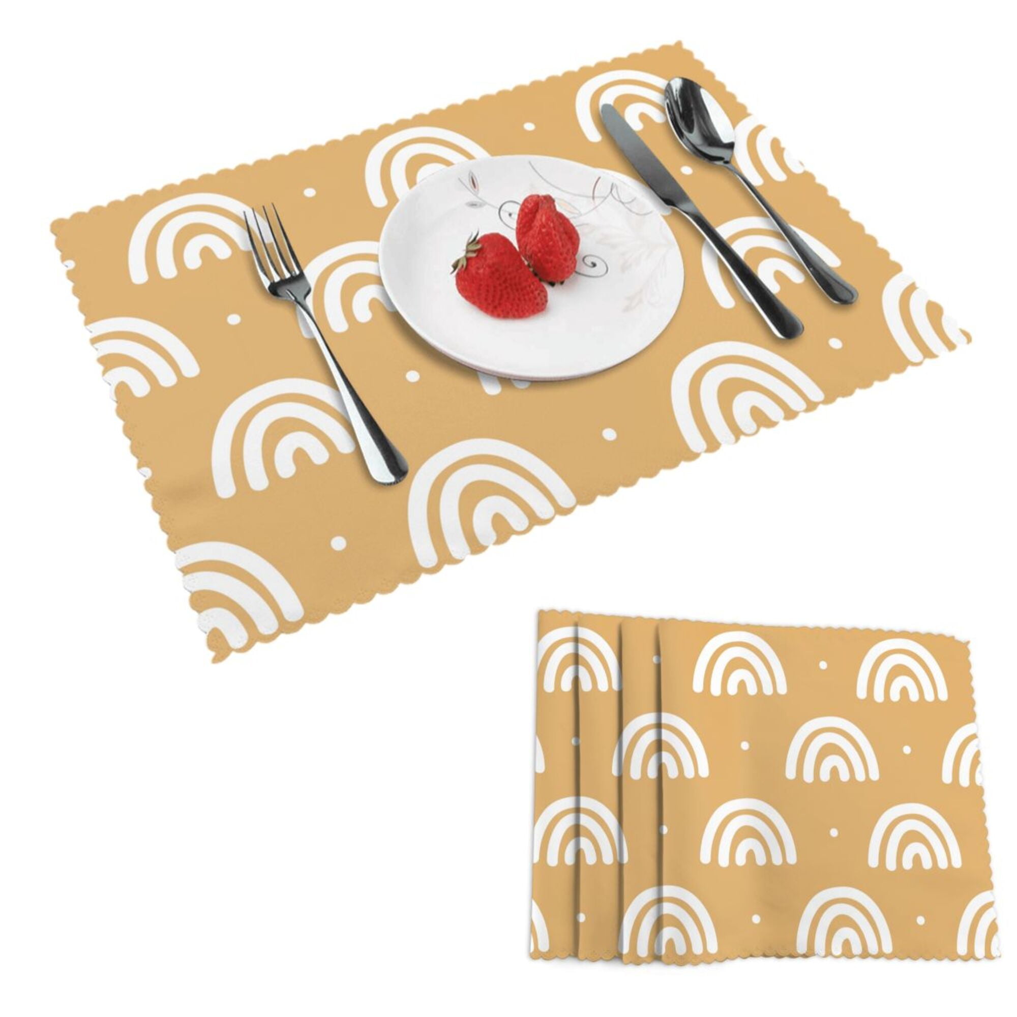 DouZhe Polyester Placemats Set of 4, Cartoon Cute Rainbows Orange ...