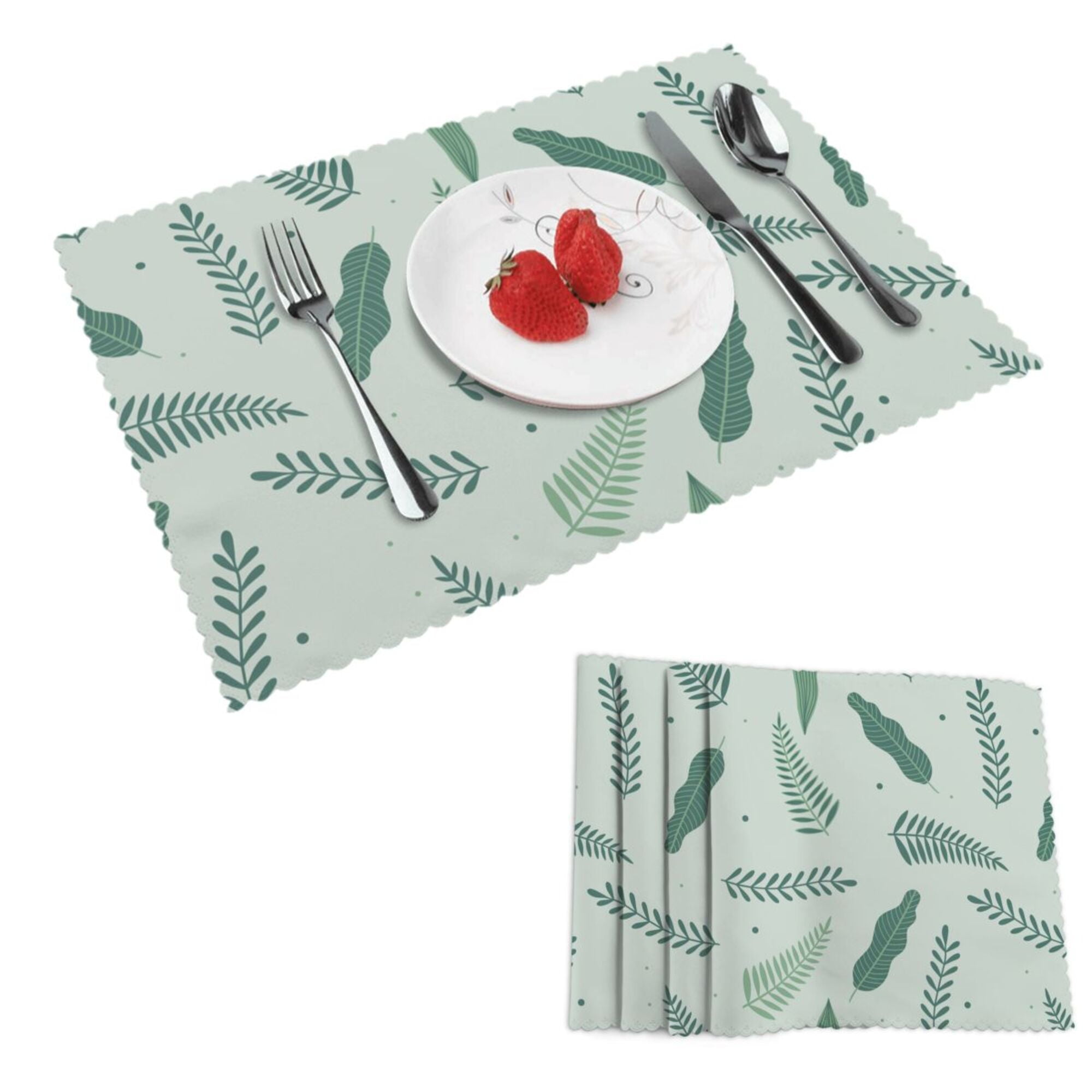 DouZhe Polyester Placemats Set of 4, Cartoon Flowers Leaves Green ...