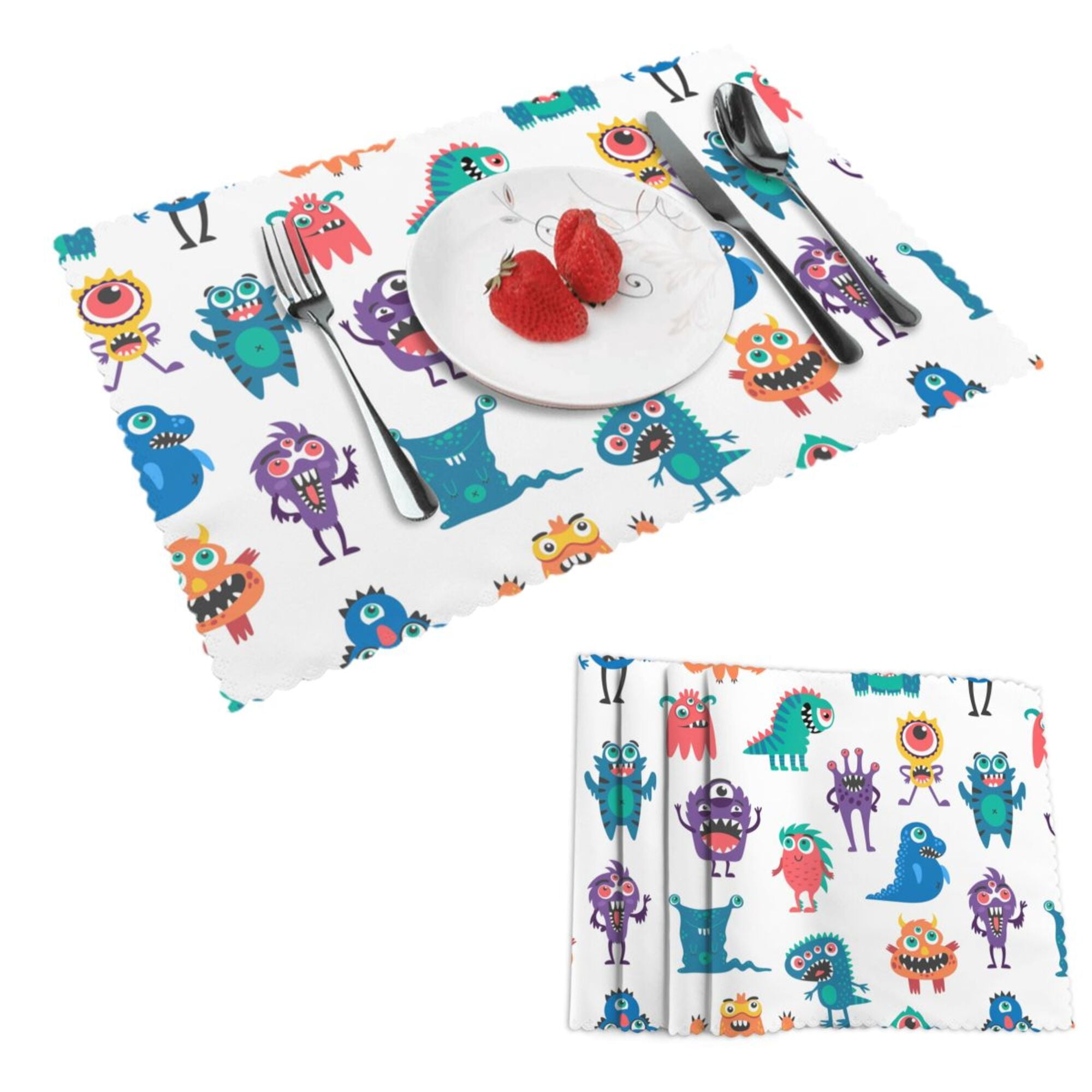DouZhe Polyester Placemats Set of 4, Cartoon Gremlin Cyclops Monsters ...