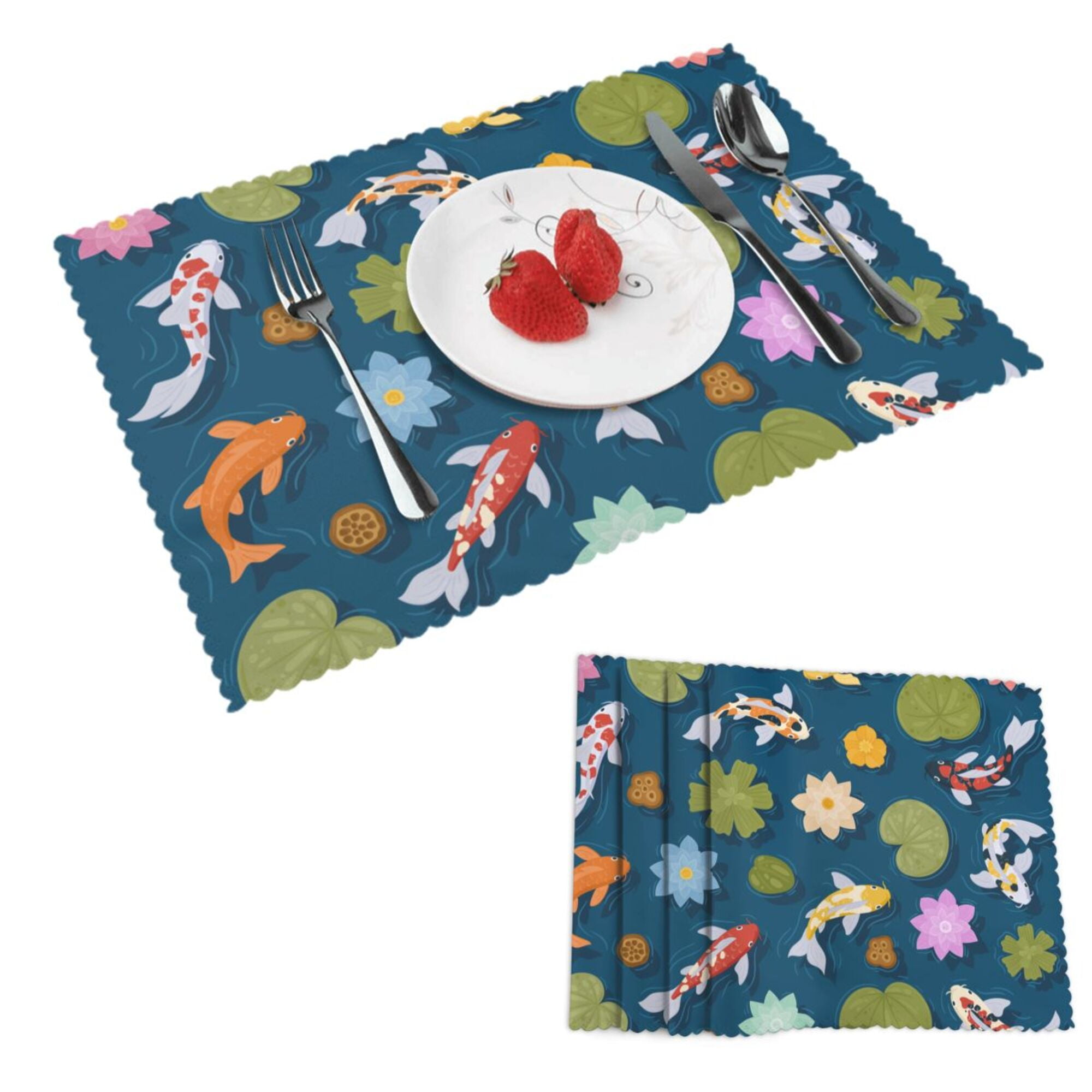 DouZhe Polyester Placemats Set of 4, Cartoon Koi Fish Japanese Carp ...
