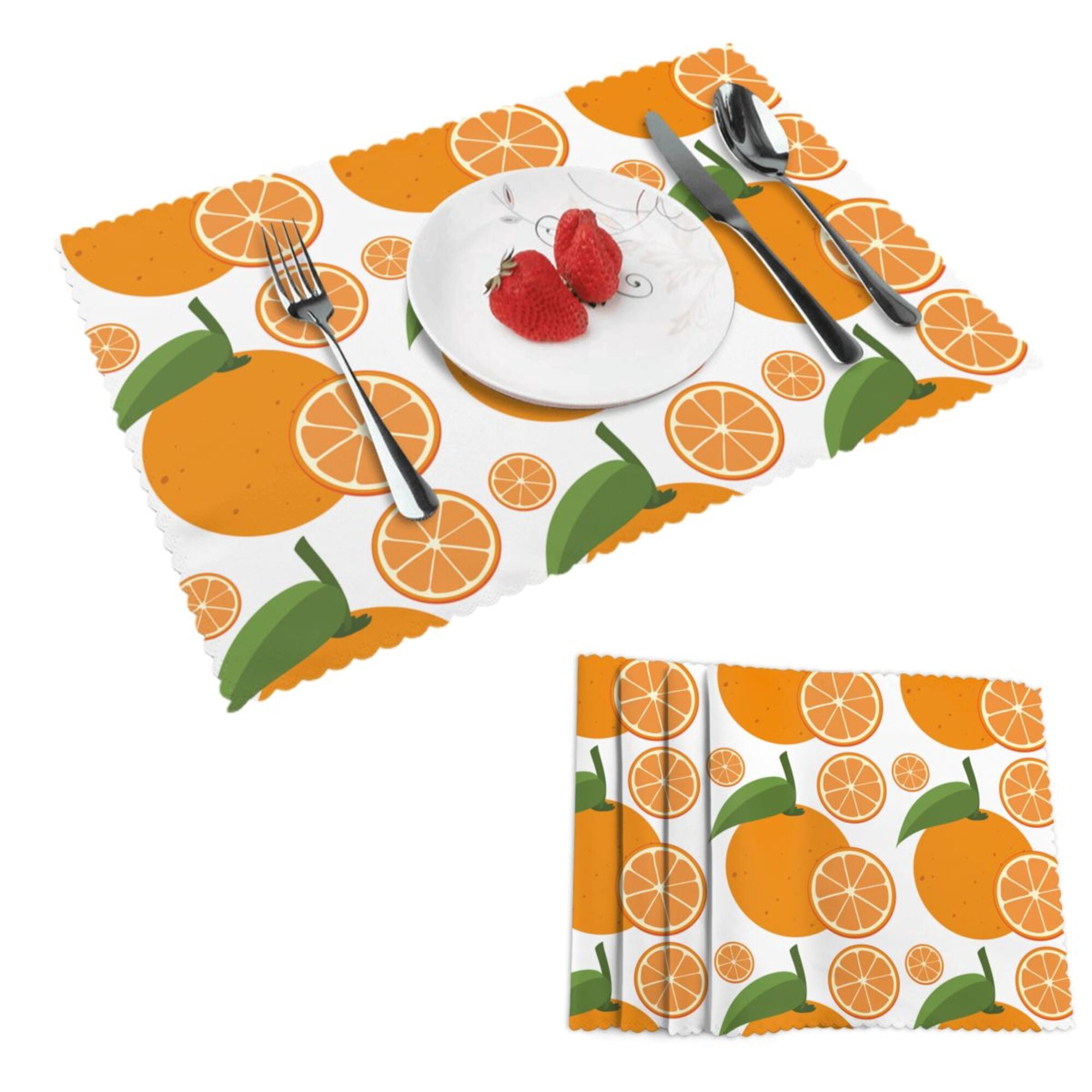 DouZhe Polyester Placemats Set of 4, Cartoon Oranges Fruit Design ...