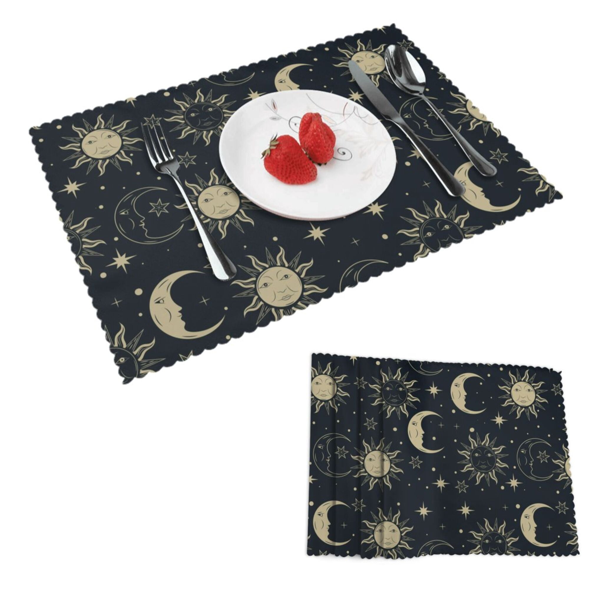 DouZhe Polyester Placemats Set of 4, Cartoon Sun Star Moon Blue Pattern ...