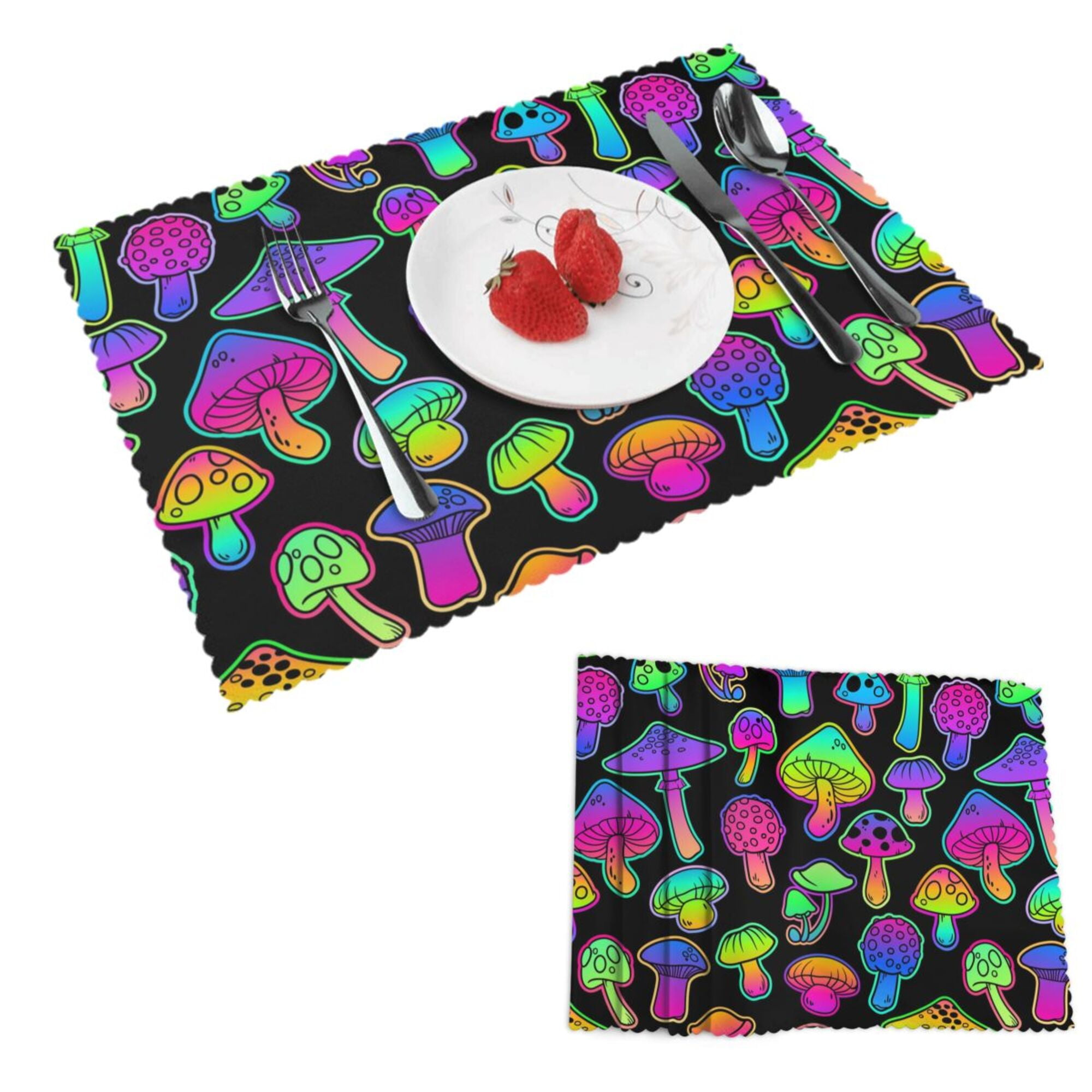 DouZhe Polyester Placemats Set of 4, Cartoon Watercolor Mushroom ...