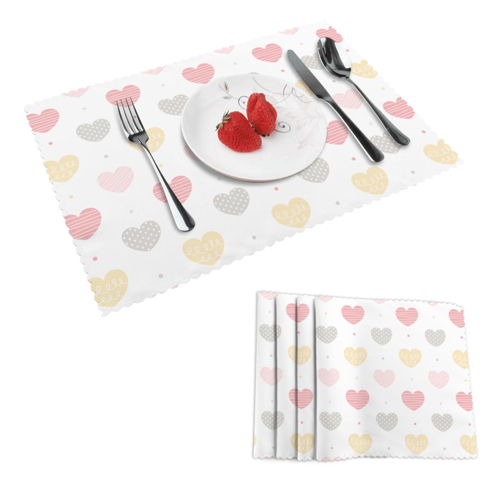 DouZhe Polyester Placemats Set of 4, Cartoon hand Drawn Hearts Pattern ...