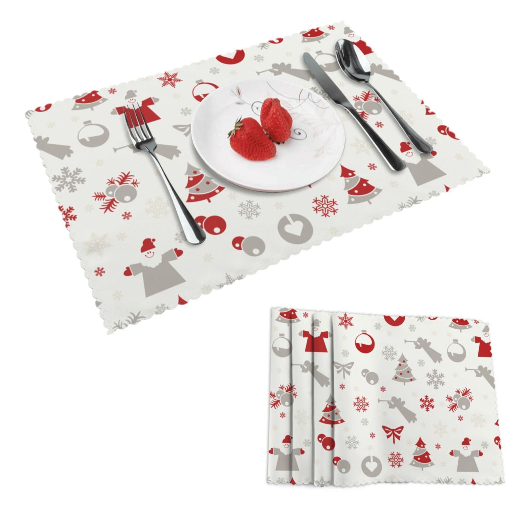 DouZhe Polyester Placemats Set of 4, Christmas Xmas Tree Snow Pattern ...